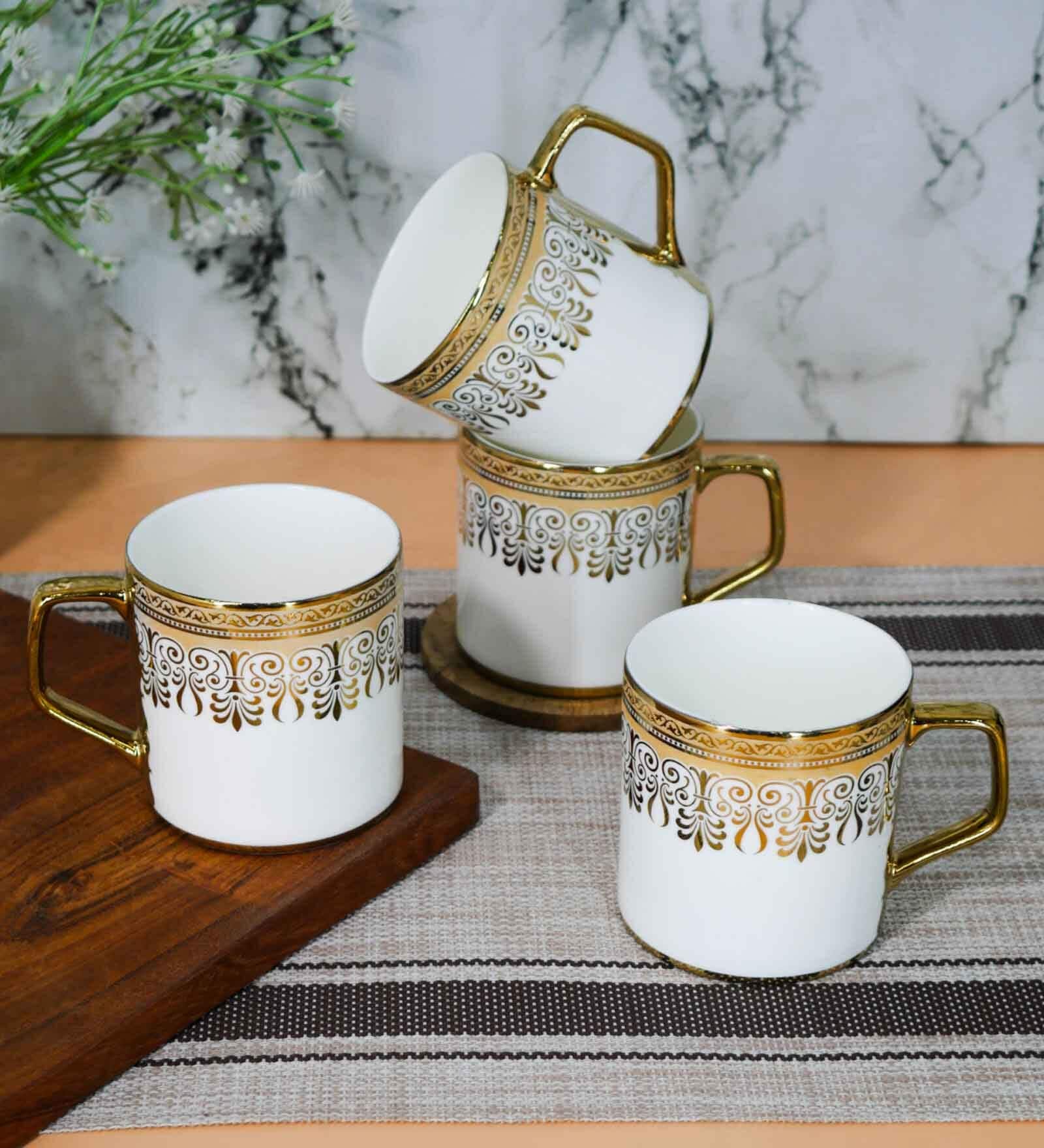 Buy White & Gold 180 ml Ceramic (Set of 4) Tea Cup Set at 10% OFF by ...