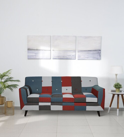 Buy Fernand Fabric 3 Seater Sofa In Red Multicolour Online ...