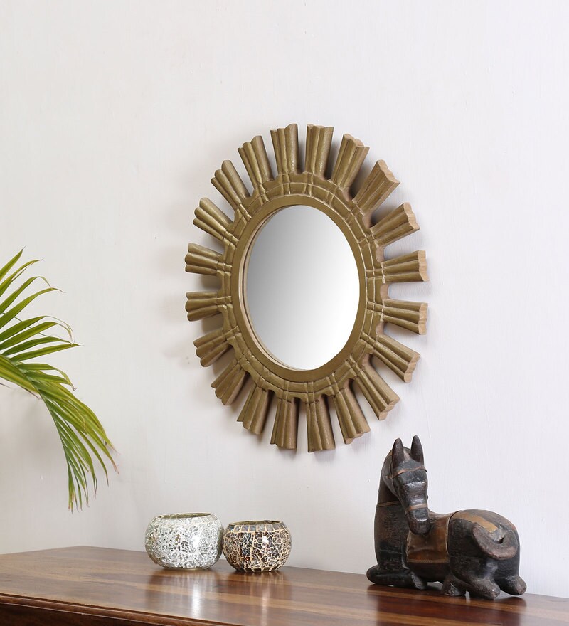 Buy Mango Wood Round Wall Mirror in Yellow colour by Artisans Rose ...