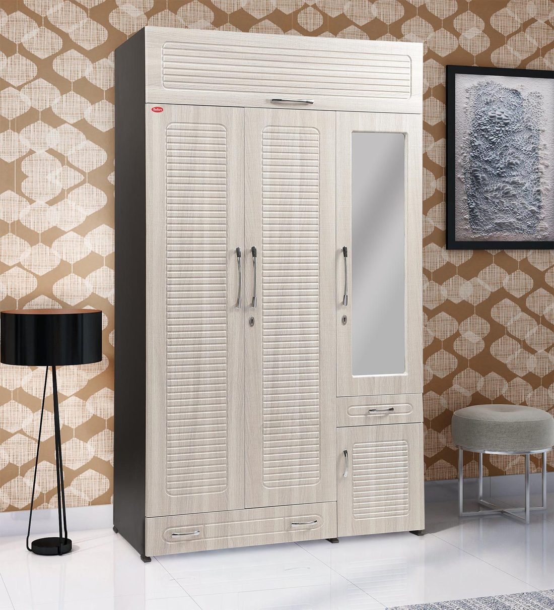 Buy Fiesta Three Door Wardrobe In Cream Finish By Modfurn Online ...