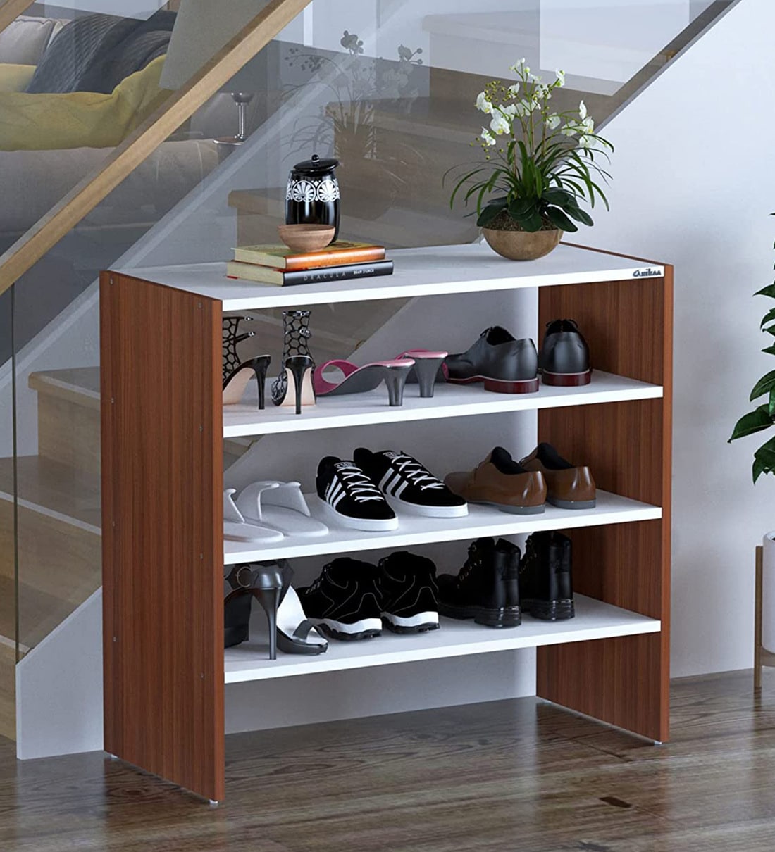 Buy Filaria Open Shoe Rack in Walnut & White Finish Online - Open Shoe ...