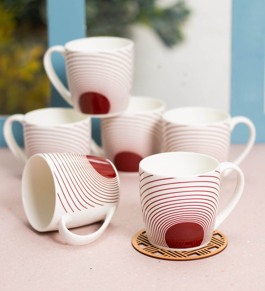 Buy Red Fine Ceramic Alton Hilton Red Tea Cup Set Of 6 - 220 ml each at ...