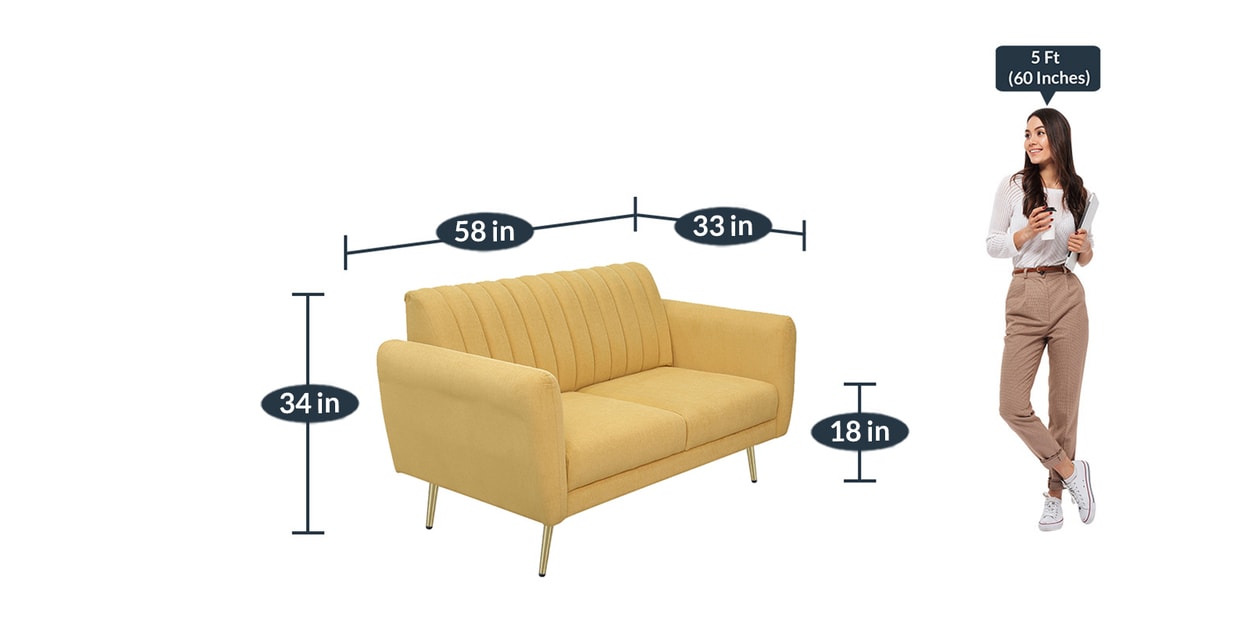 Buy Fidel Fabric 2 Seater Sofa In Camel Yellow Colour By Casacraft Online - Mid-Century Modern 2 ...