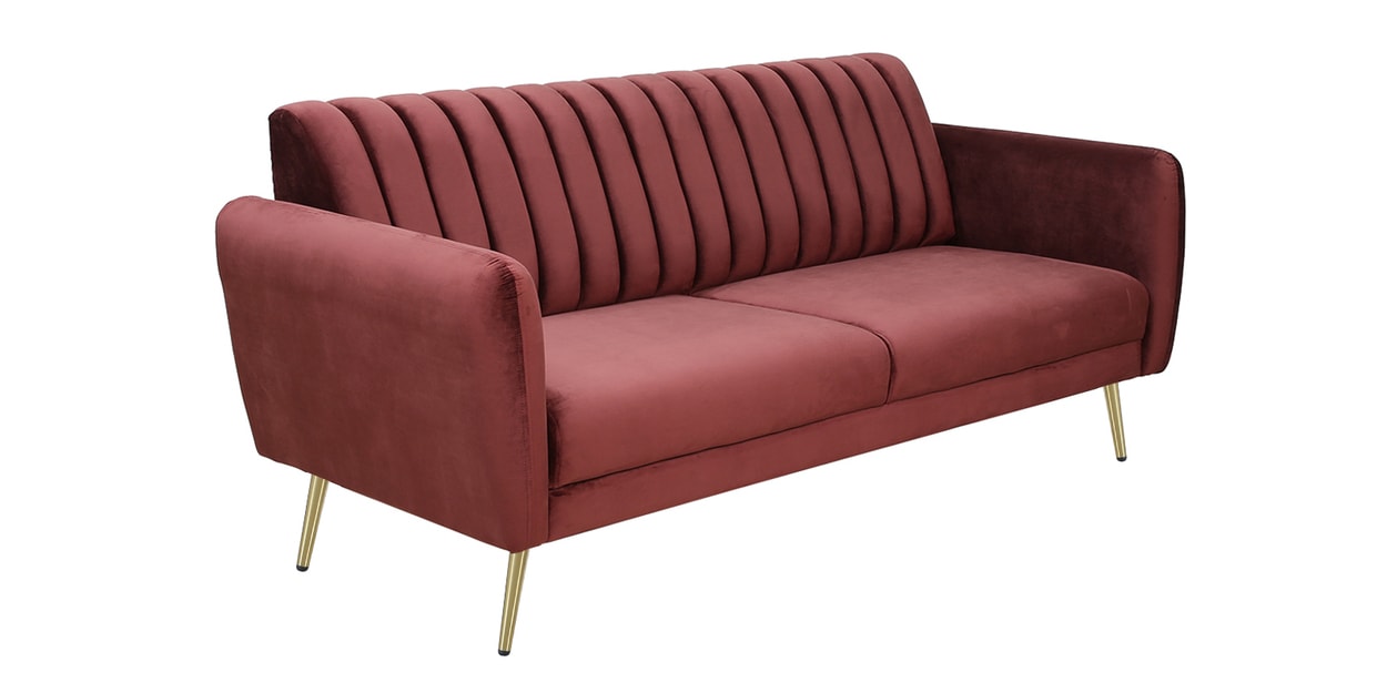 Buy Fidel Velvet Fabric 3 Seater Sofa In Wine Red Colour By Casacraft ...