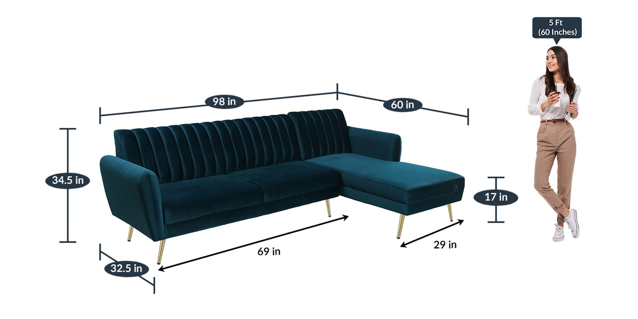 Buy Fidel Velvet Fabric LHS Sectional Sofa In Teal Blue Colour By Casacraft Online ...