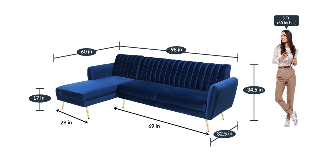 Buy Fidel Velvet Fabric RHS Sectional Sofa In Royal Blue Colour By ...