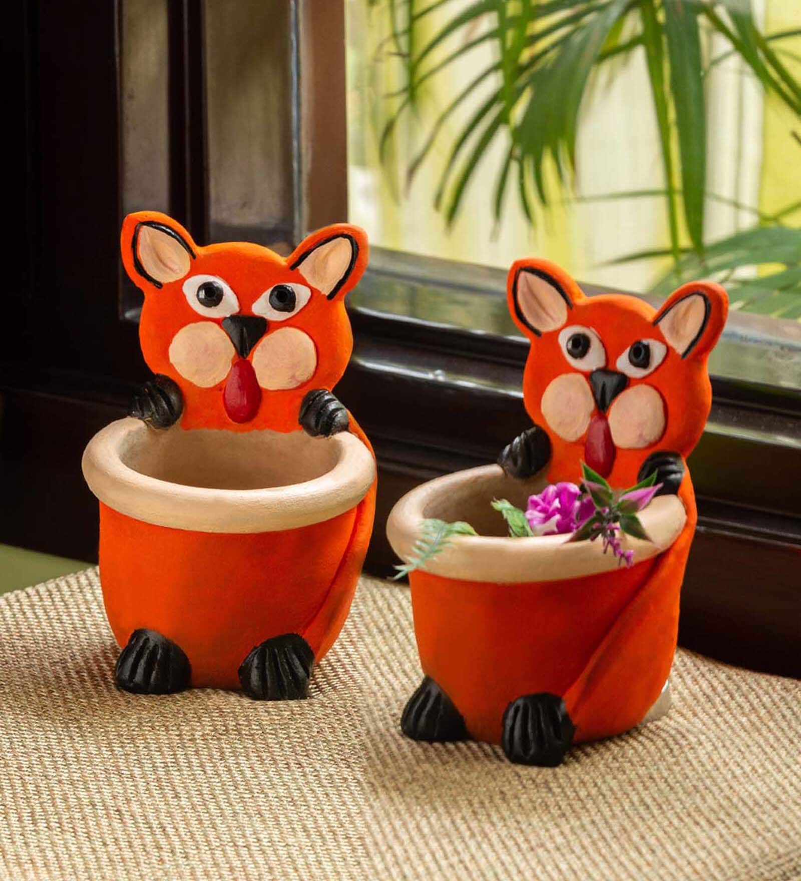 Buy Fiesty Fox Handmade & Hand Painted Planter Pot In Terracotta (Set ...
