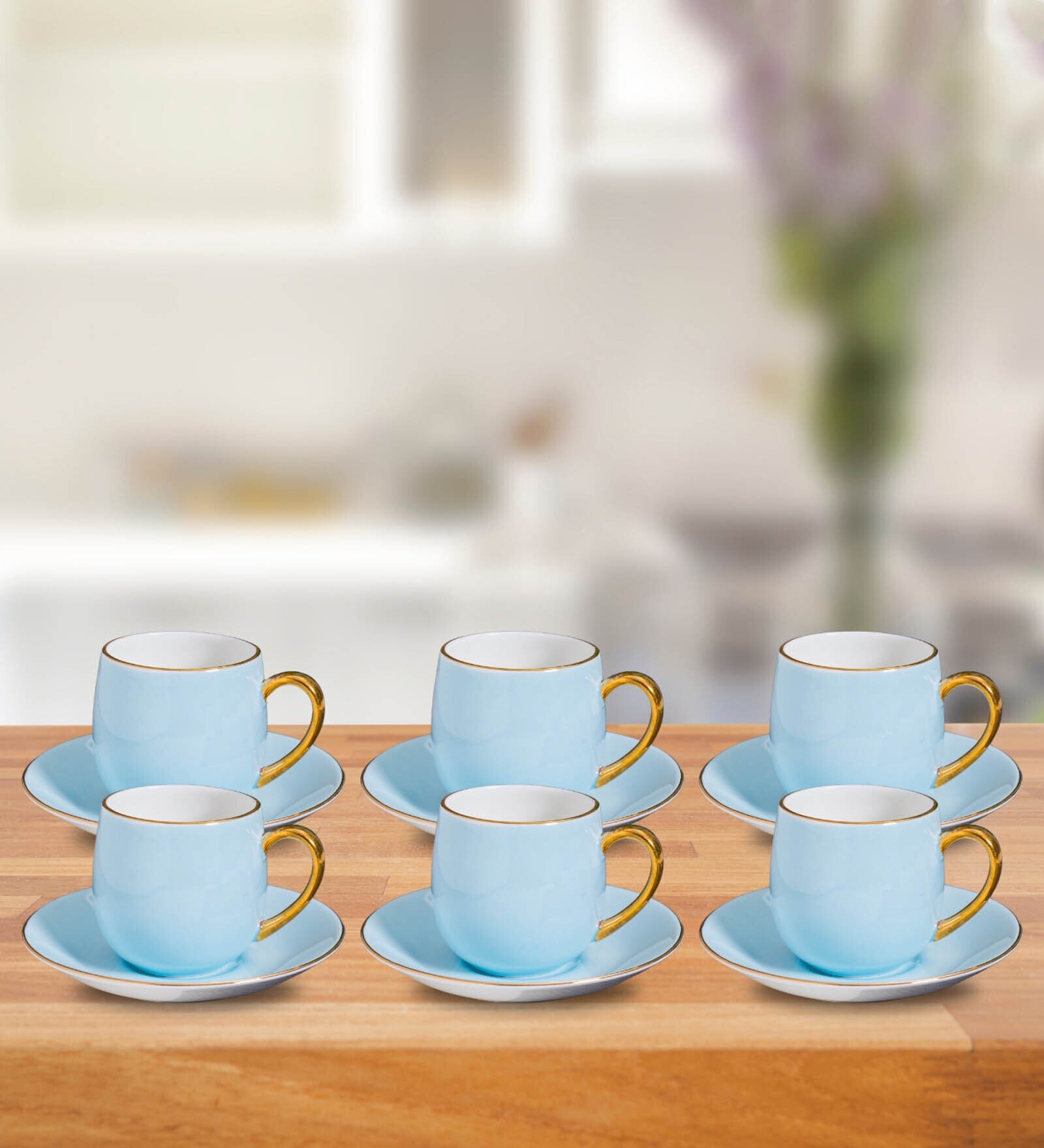 Buy Blue Fine Ceramic Charlie Gold Electric Blue Cup & Saucer Set Of 12 ...