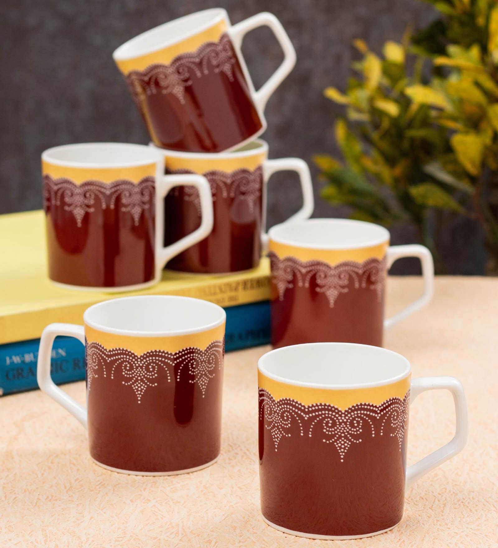 Buy Maroon Fine Ceramic Director Hilton Tea Cup Set Of 6 - 215 ml each ...