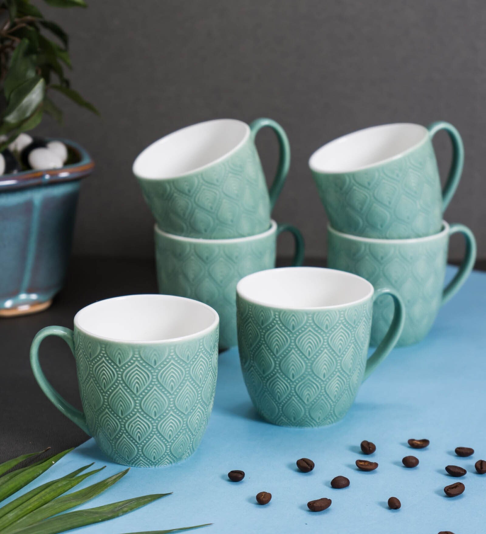 Buy Green Fine Ceramic Feast Kohinoor Green Tea Cup Set Of 6 - 190 ml ...