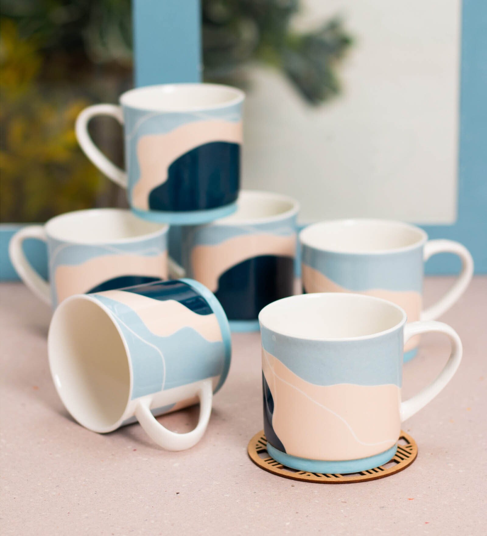 Buy Blue Fine Ceramic Fresco Prima Tea Cup Set Of 6 - 250 ml each at 1% ...