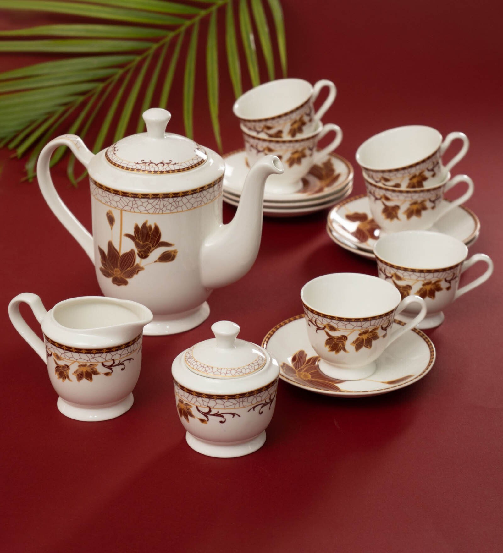 Buy Maroon Fine Ceramic Georgian Super Tea Set Of 15 at 100% OFF by ...