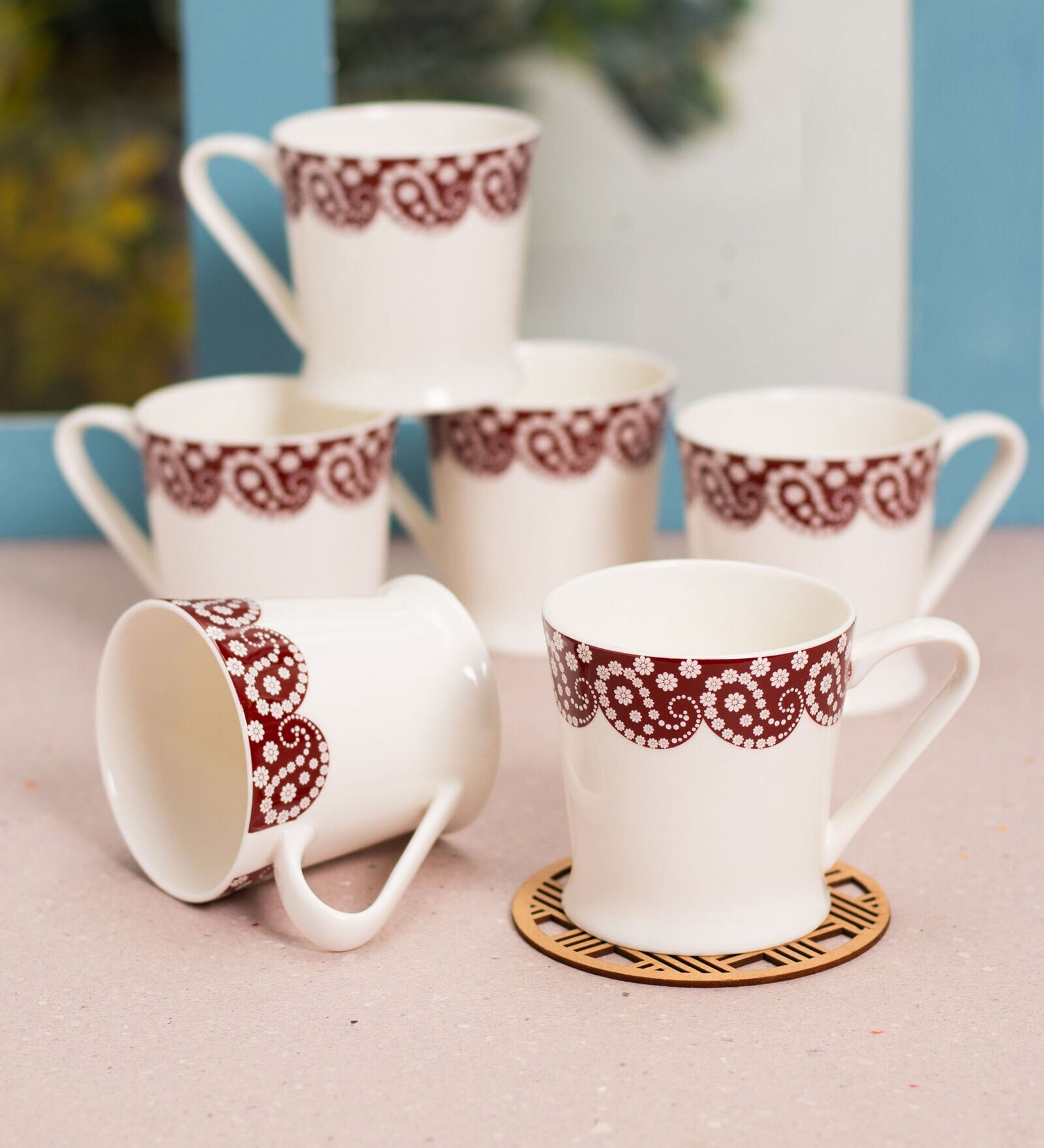 Buy Maroon Fine Ceramic Peter Super Tea Cup Set Of 6 - 180 ml each at 6 ...