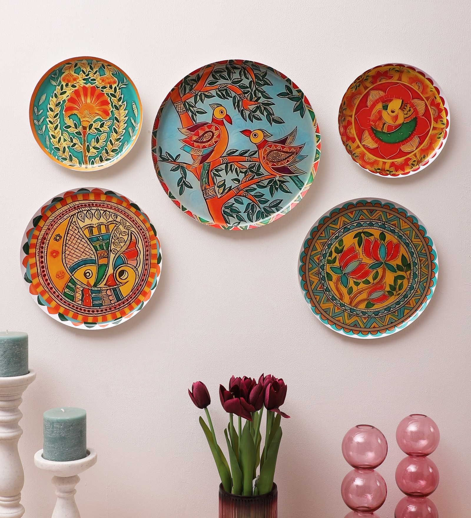 Buy Fish & Bird Metal & Meena Wall Plates Set of 5 at 44% OFF by Amaya ...
