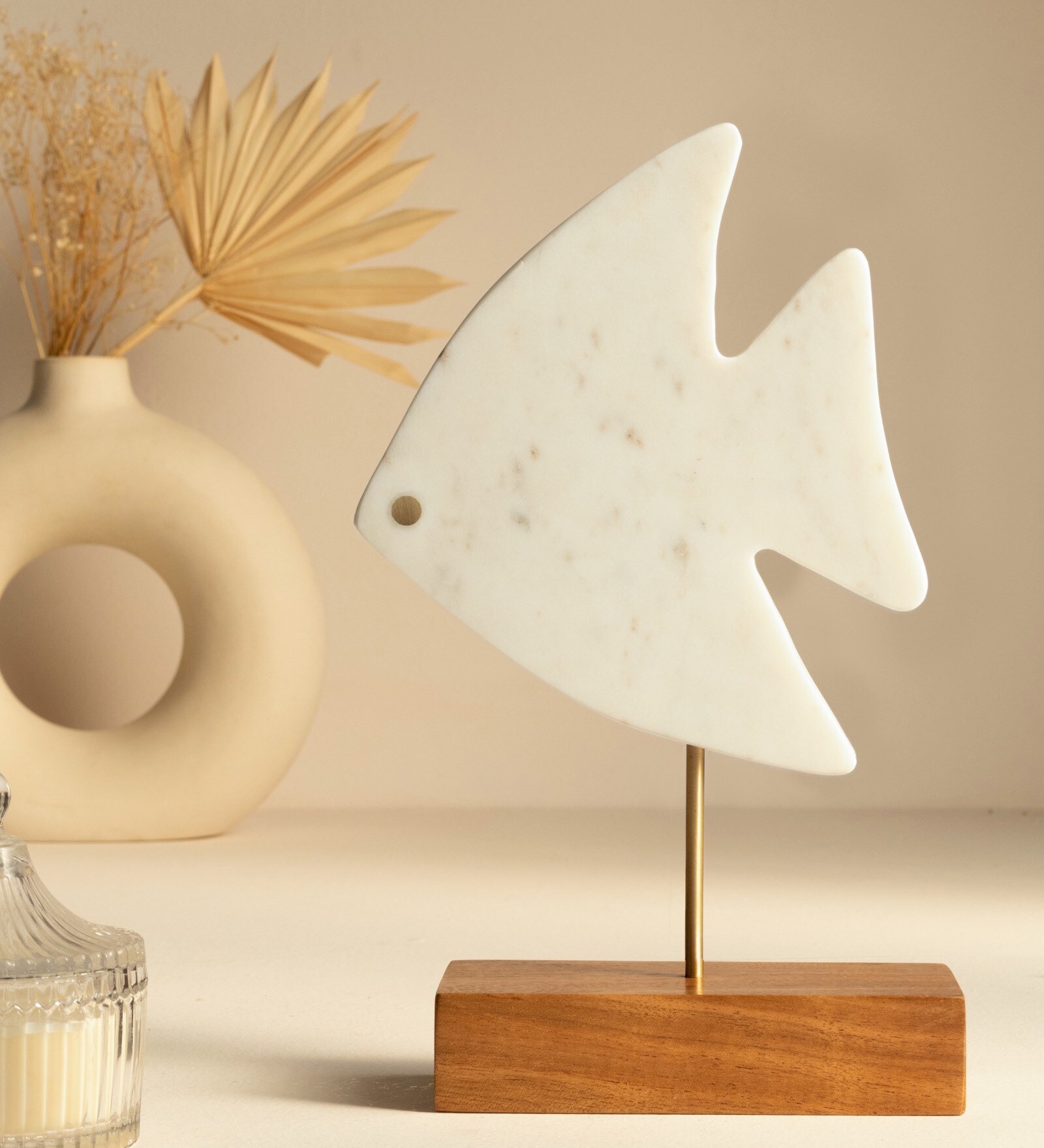 Buy Fish White Marble & Wood Showpiece at 38% OFF by Marbleous | Pepperfry