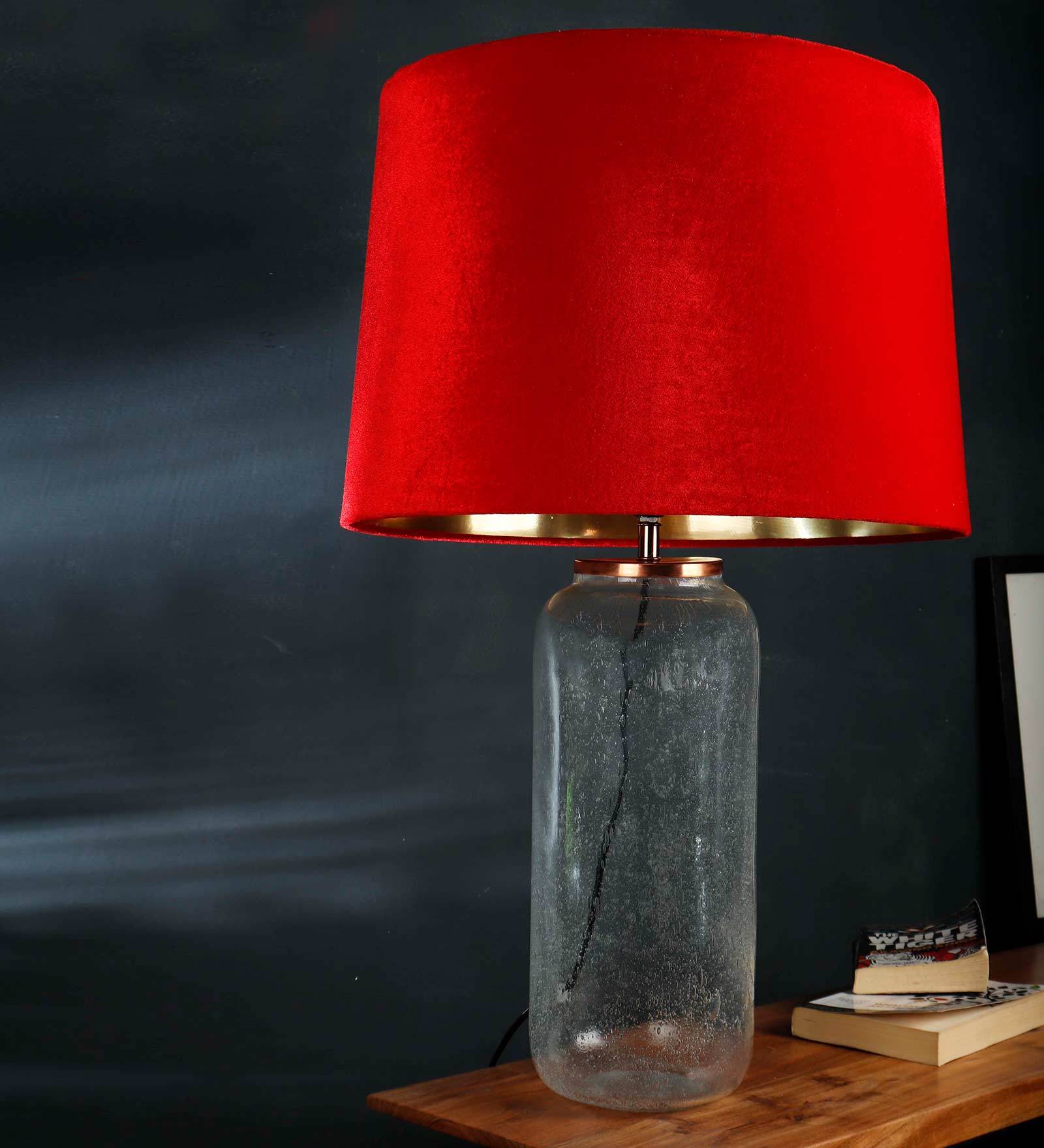 Buy Sloping Red Velvet Shade Night Lamp With Glass Base By Grated ...