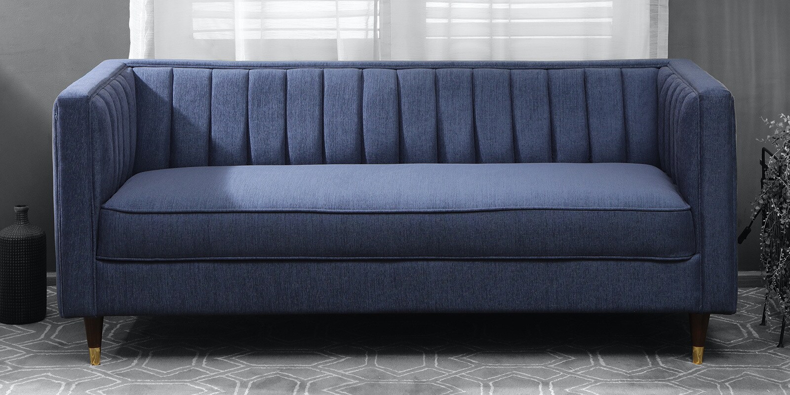 Buy Vito Fabric 3 Seater Sofa In Navy Blue Colour at 1% OFF by ...