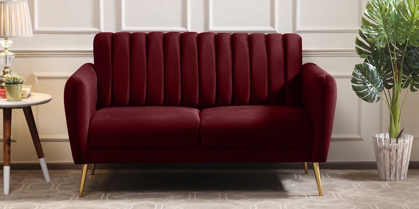 Buy Fidel Velvet 2 Seater Sofa in Berry Red Colour at 32% OFF by ...
