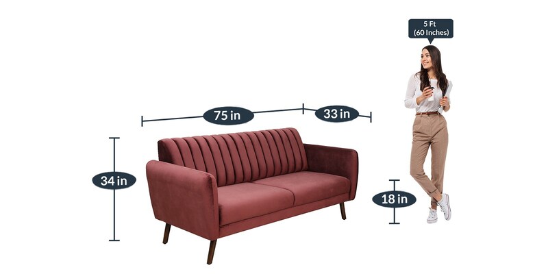 Buy Fidel Velvet Fabric 3 Seater Sofa In Wine Red Colour By Casacraft Online - Mid-Century ...