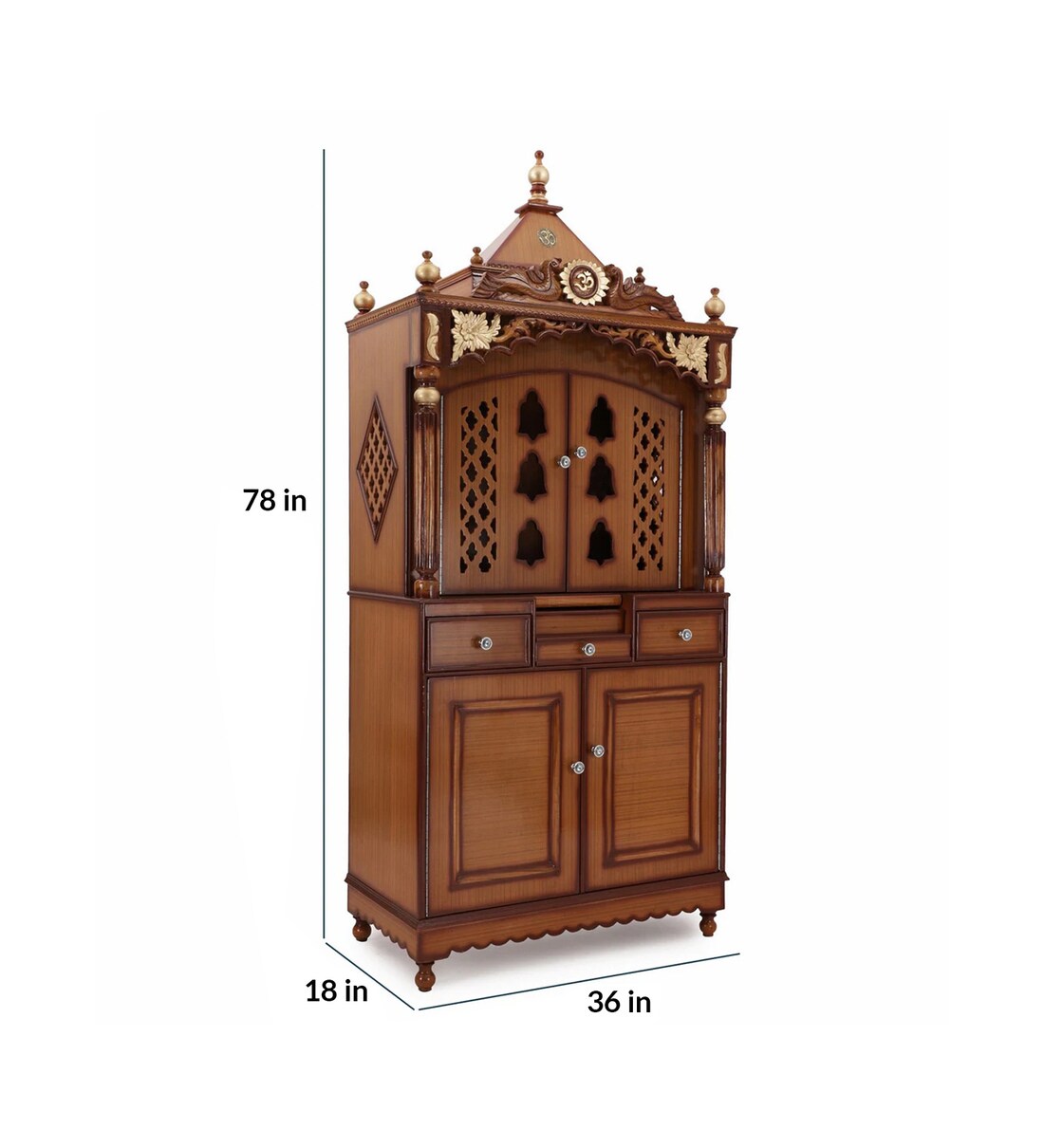 Buy Teak Wood Brown Gold Large Mandir With Storage By Dzyn Furnitures ...