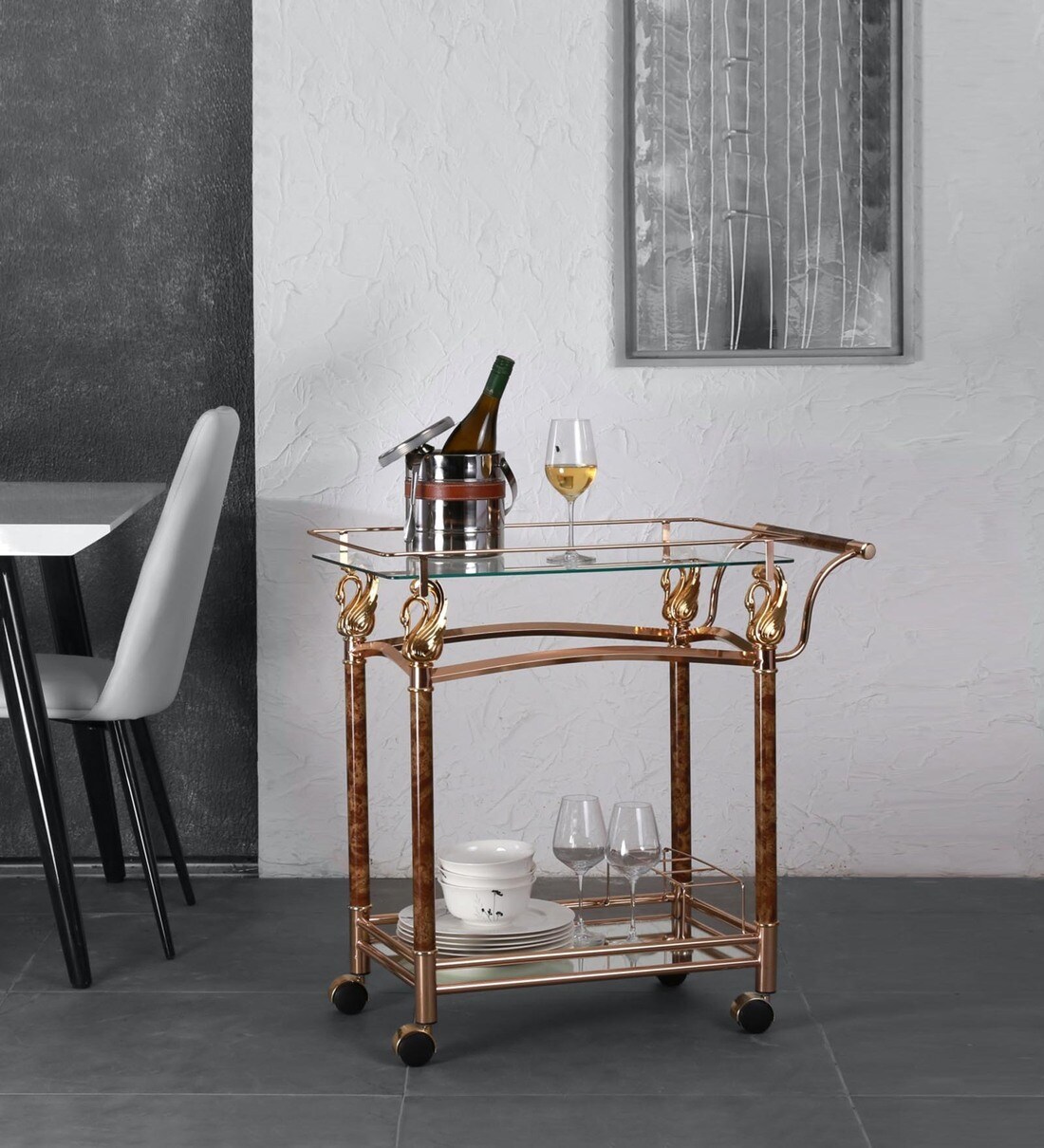 Buy Flora Bar Trolley in Gold Colour by Home Centre Online - Bar ...