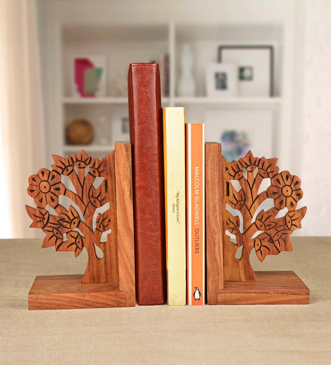 Buy Floral Design Sheesham Wood -Bookend at 27% OFF by StyleMyWay ...