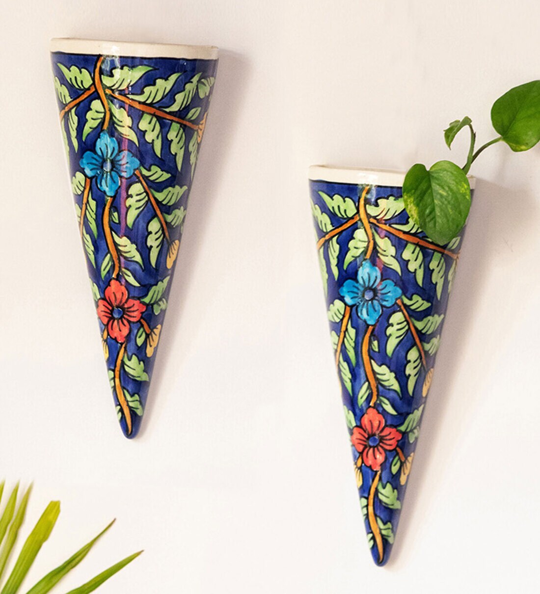 Buy Floral Cones (Set Of 2) Ceramic Wall Planter Pot at 40% OFF by ...