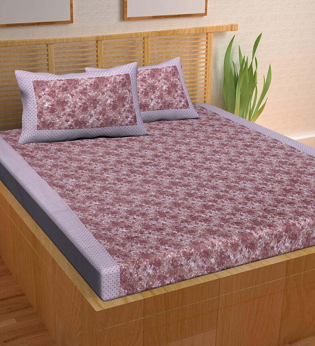 Buy Maroon Floral 144 Tc 100 Cotton King Sized Bed Sheets With 2
