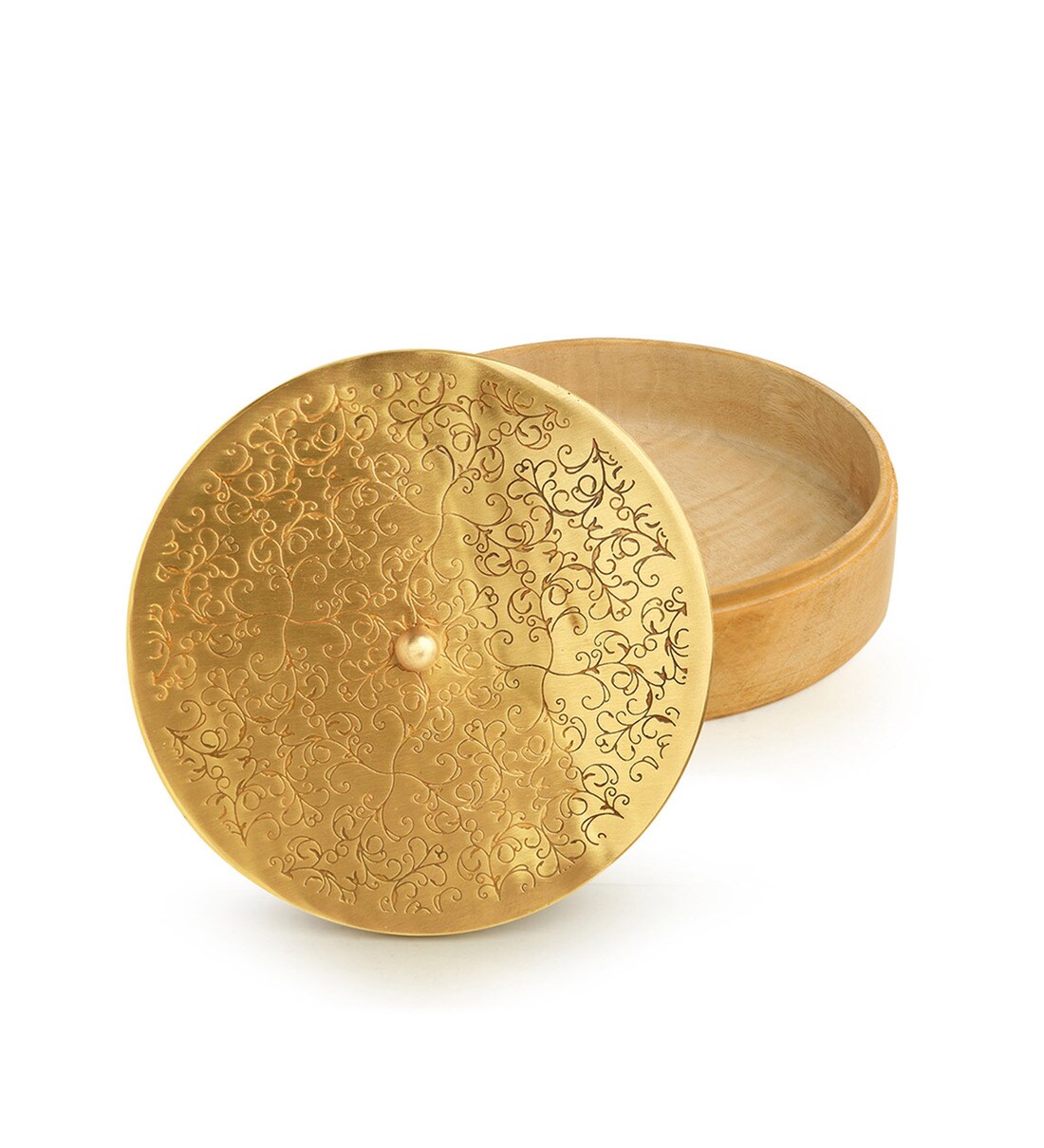 Buy Floral-Etched Brass Roti Cassrole with Mango Wood Lid by ...