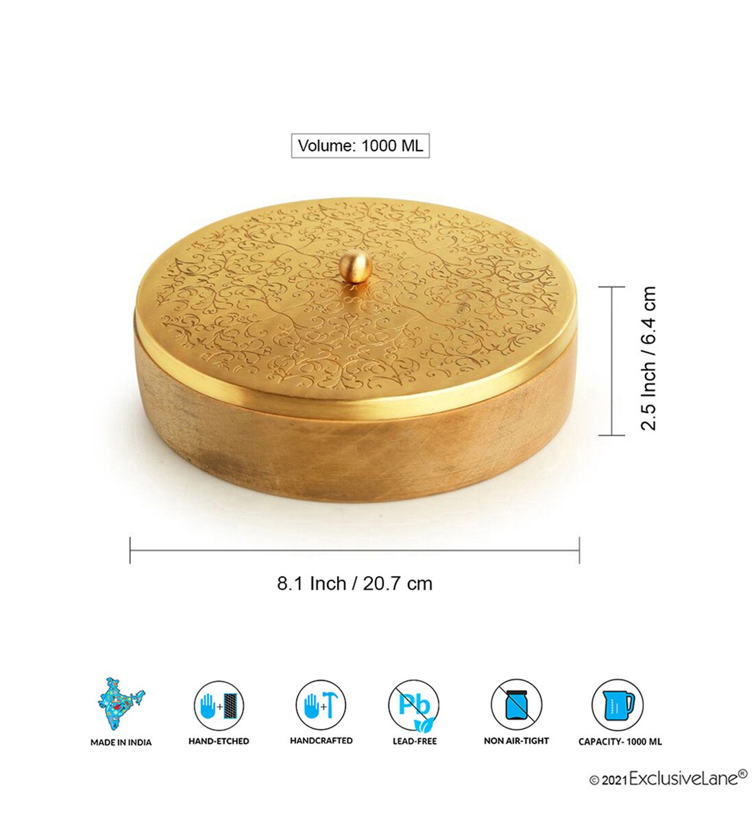Buy Floral-Etched Brass Roti Cassrole with Mango Wood Lid by ...