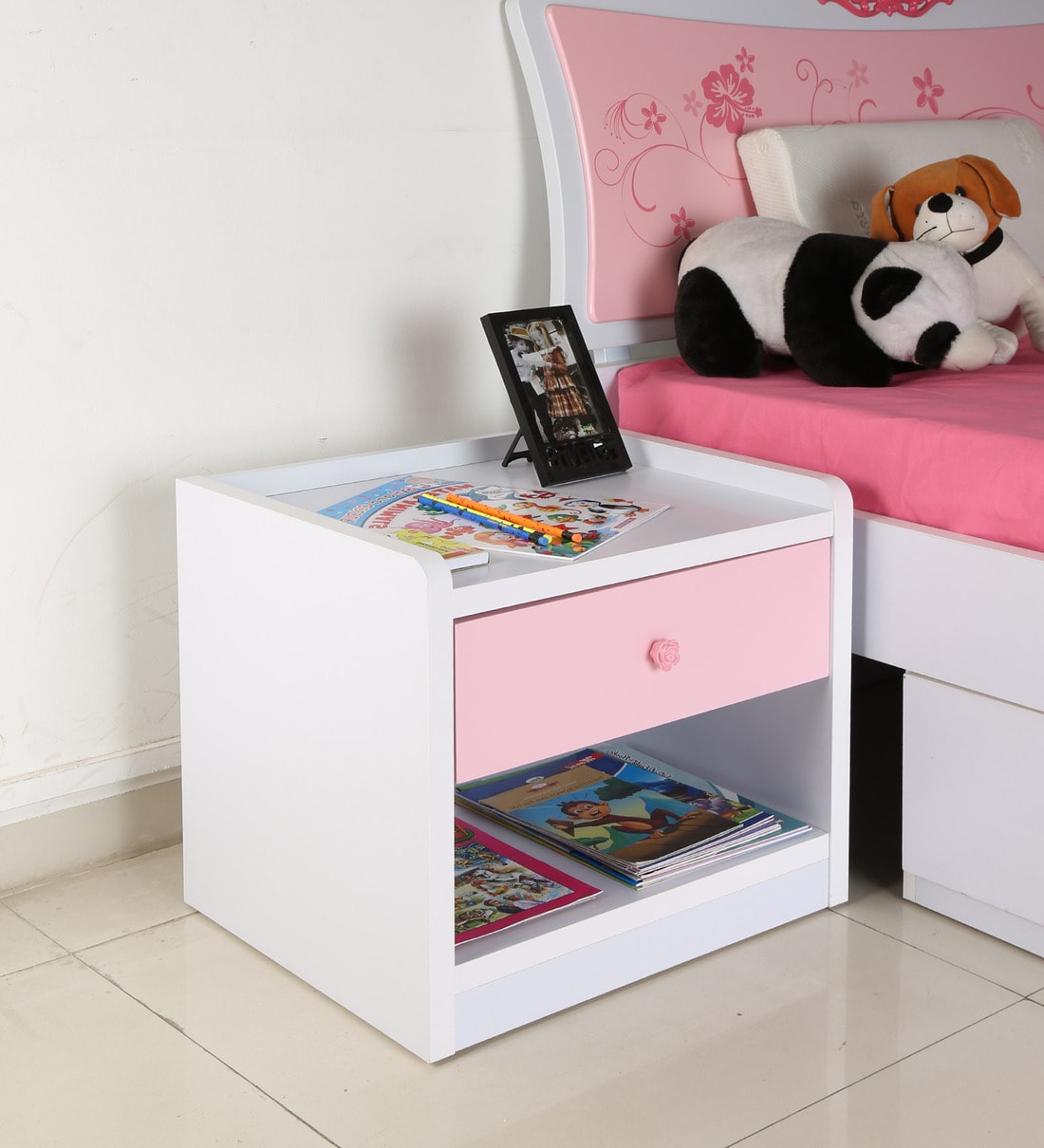 Buy Floret Bedside Table in Pink and White Colour By Bubblegum Online ...