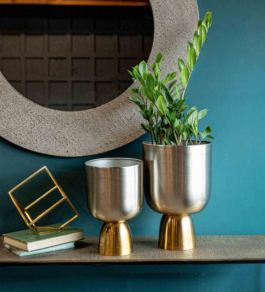 Buy Florin Shiny Gold and Black Stainless Steel (Set of 2) Desk Pot by ...