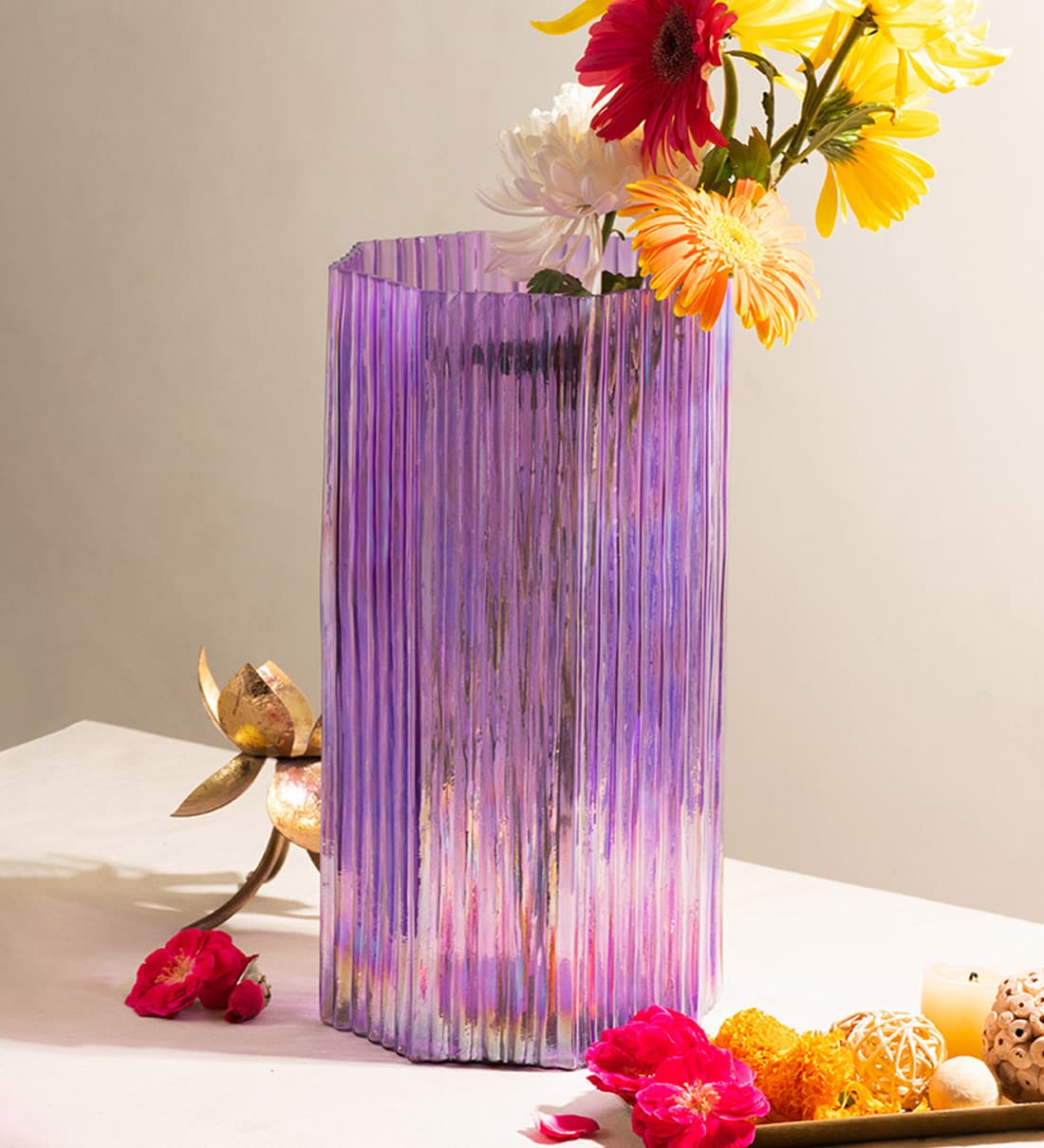 Buy Fluted Purple Color Glass at 26% OFF by The 7th Dekor | Pepperfry