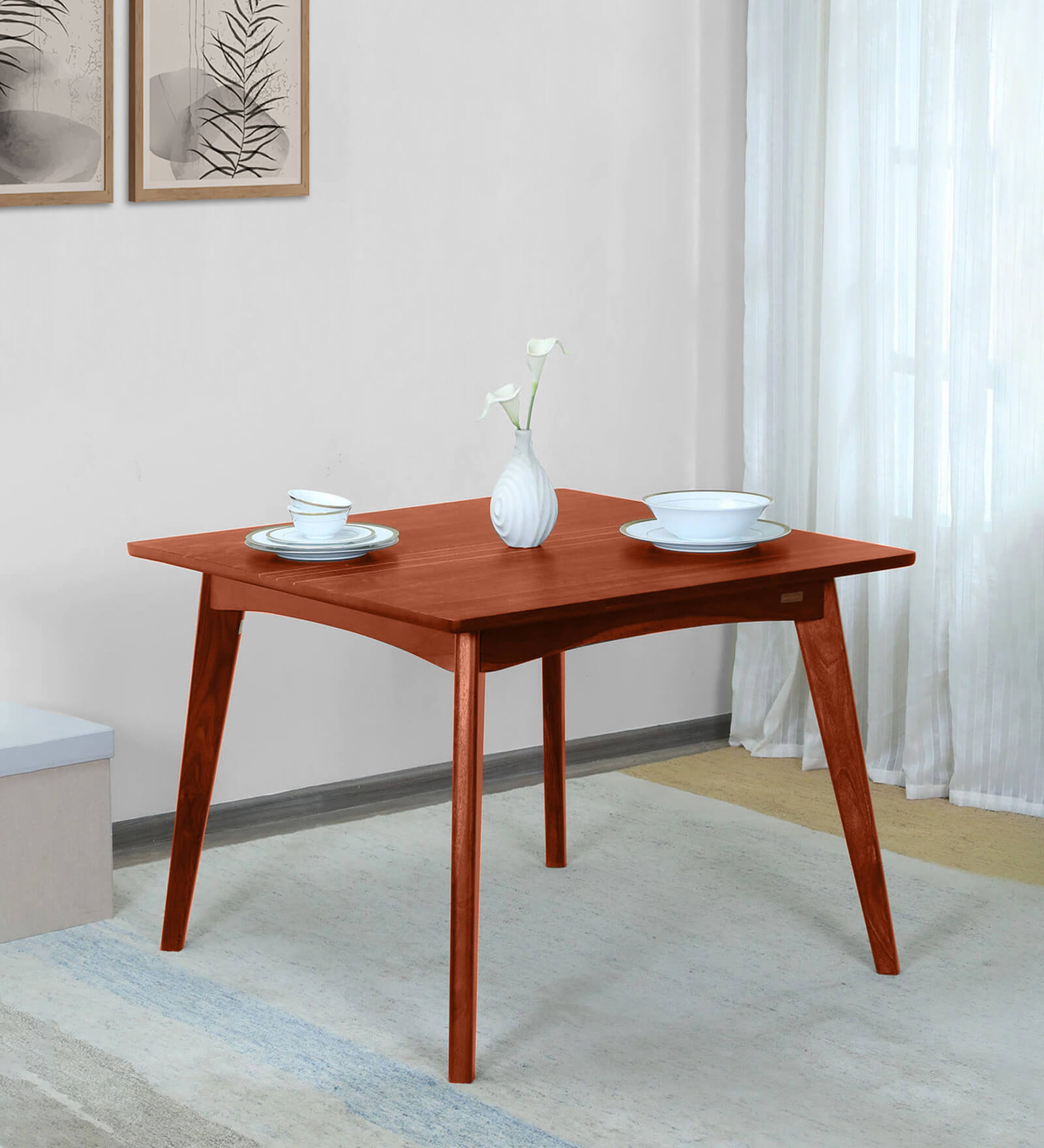 Buy Flair Sheesham Wood With Brass Inlay Square 4 Seater Dining Table ...