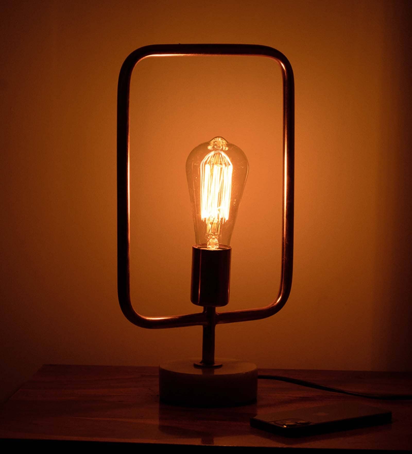 Buy Flattened Cuboid Table Lamp in Iron & Marble (14 inch, White ...
