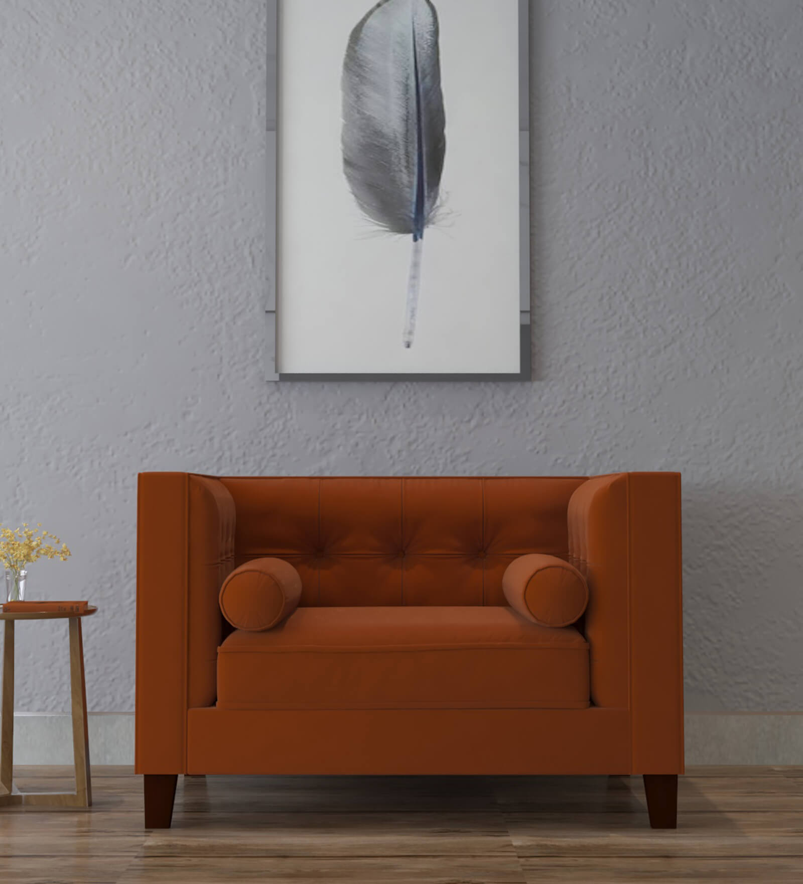 Buy Filton Velvet 1 Seater Sofa In Rust Colour at 26% OFF by Adorn ...