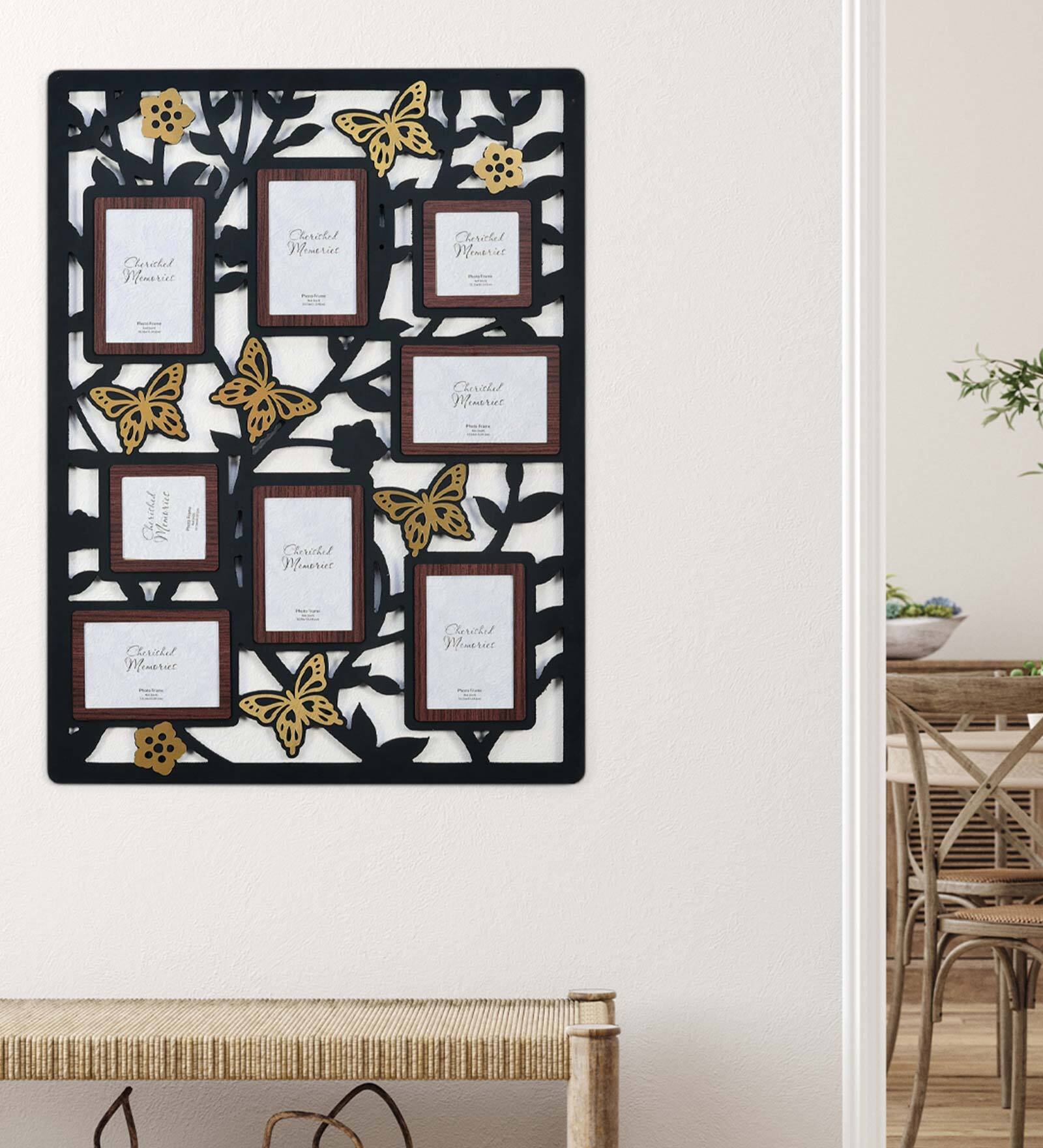 Buy Flora (8 Pics) Black & Gold Engineered Wood Collage Photo Frame by ...
