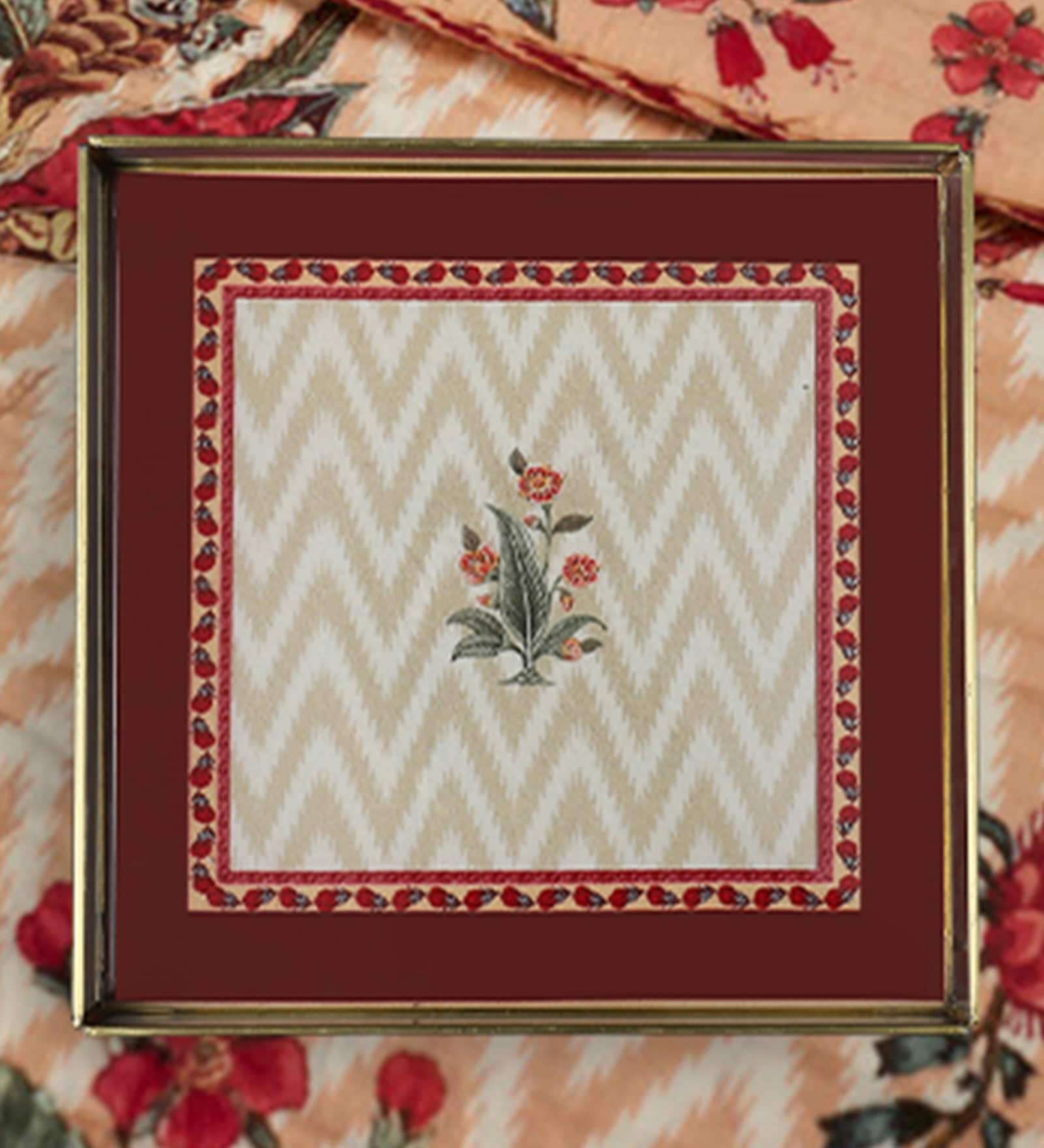 Buy Flora Brown & Red Colour Glass & Fabric Serving Tray by Ritu Kumar ...