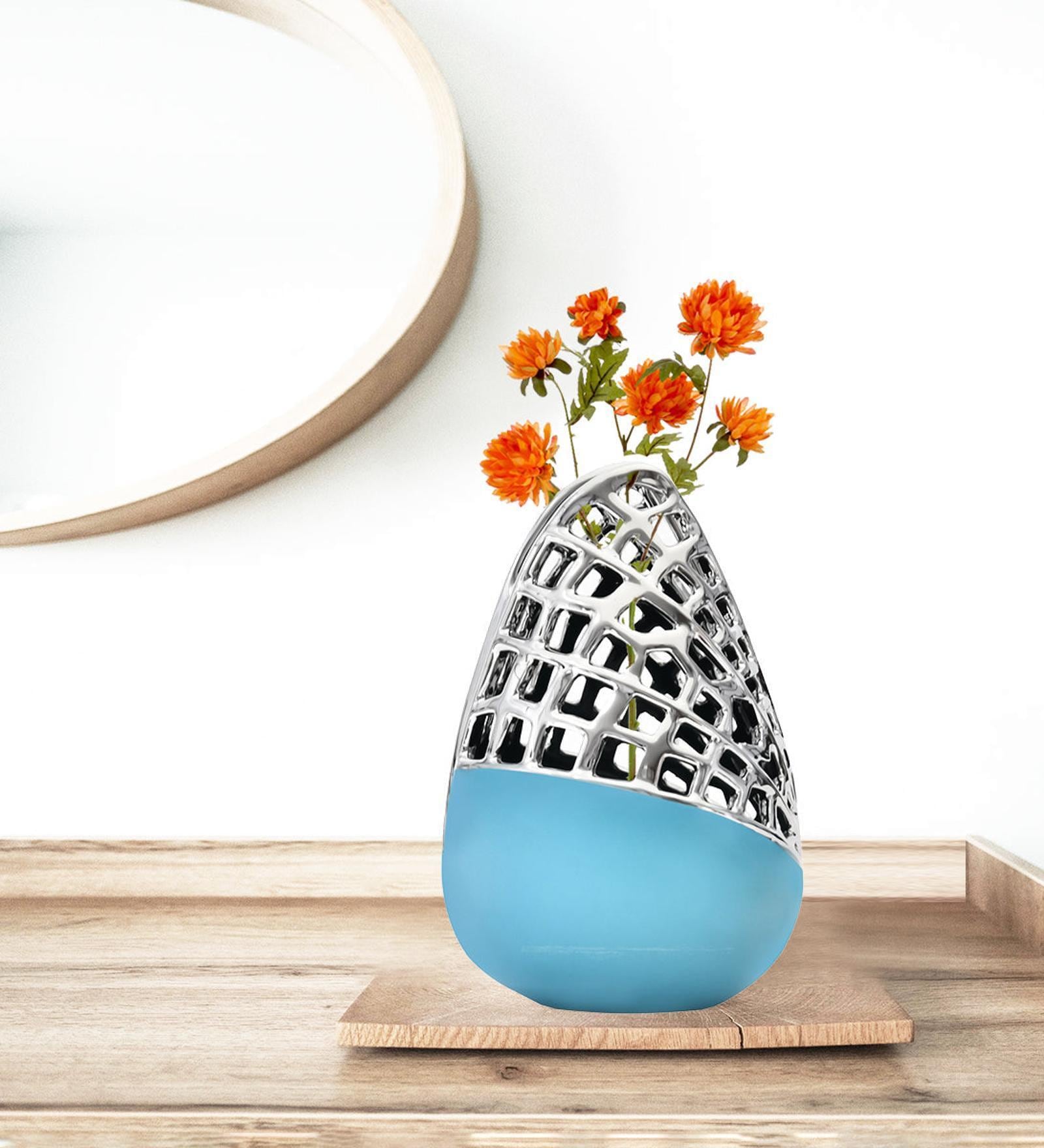 Buy Flora Fresh Silver Ceramic Table Vase at 40% OFF by @home | Pepperfry