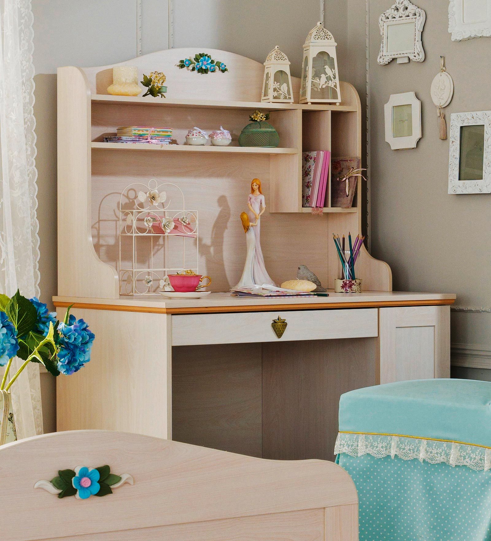 Buy Flora Standard Study Desk with Unit in White and Pink Colour by ...