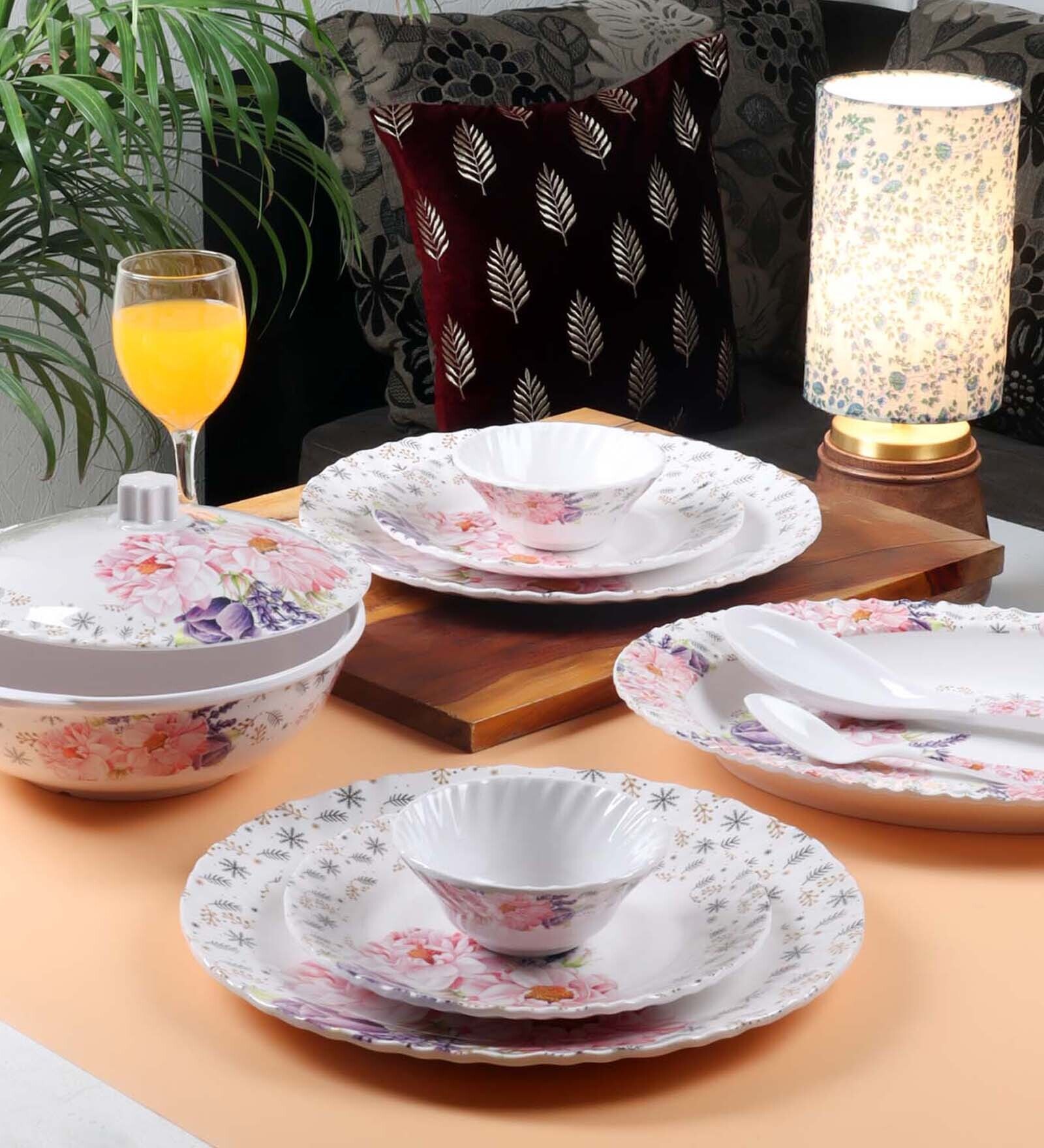 Buy Floral 34 Pcs White & Purple Melamine Dinnerware Set at 24% OFF by ...