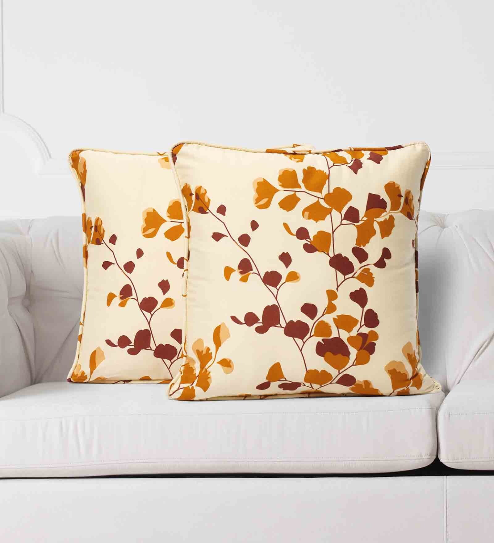 Buy Floral 240 TC Pure Cotton Cushion Cover (Set of 2) in Brown Color ...
