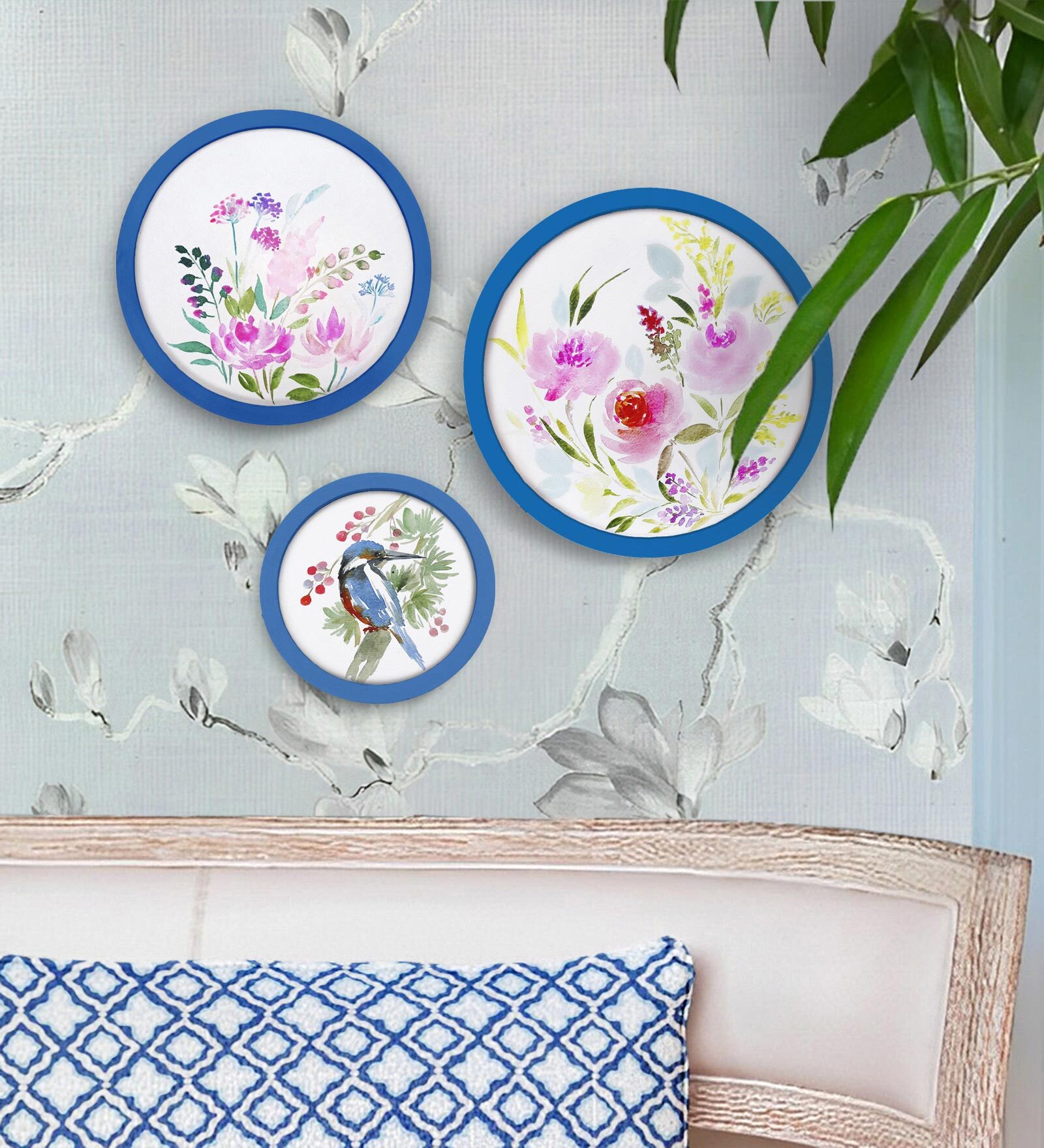 Buy Floral Bloom Multicolor Canvas Framed Wall Plates (Set of 3) at 15% ...