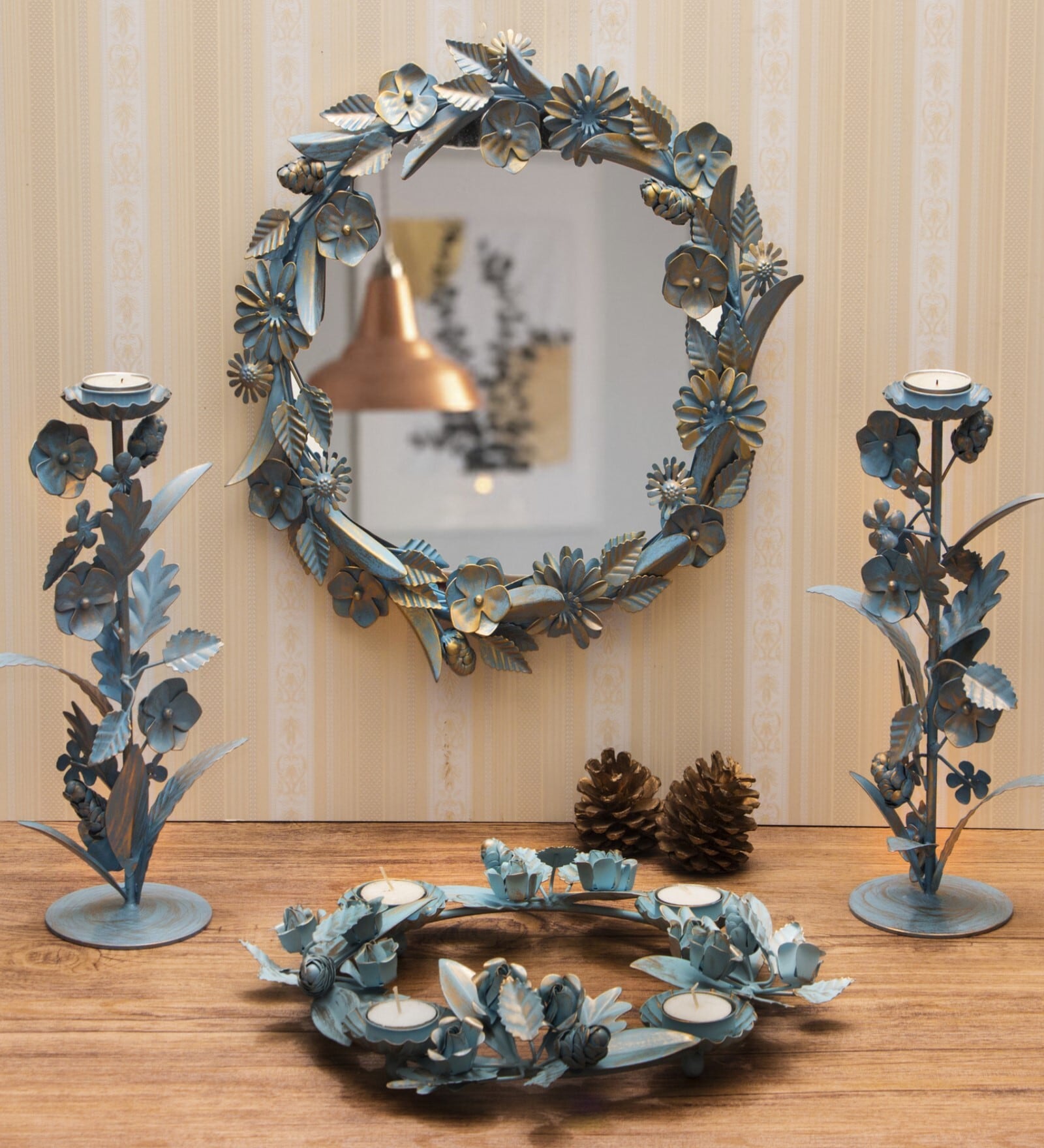 Buy Blue Floral Wall Mirror at 12% OFF by August Collectives | Pepperfry