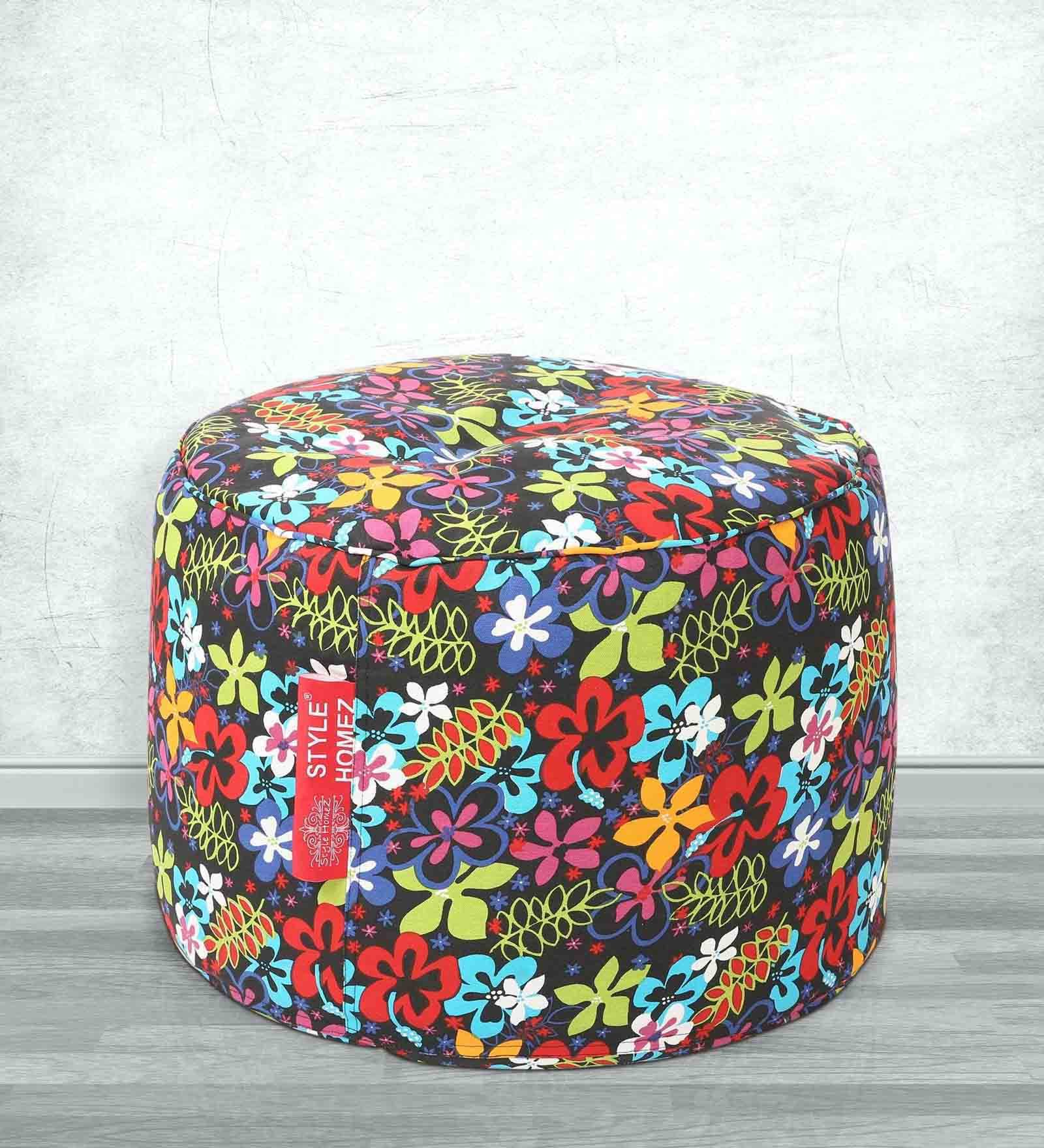 Buy Floral Fabric Pouffe in Beige Colour at 20% OFF by Style HomeZ ...