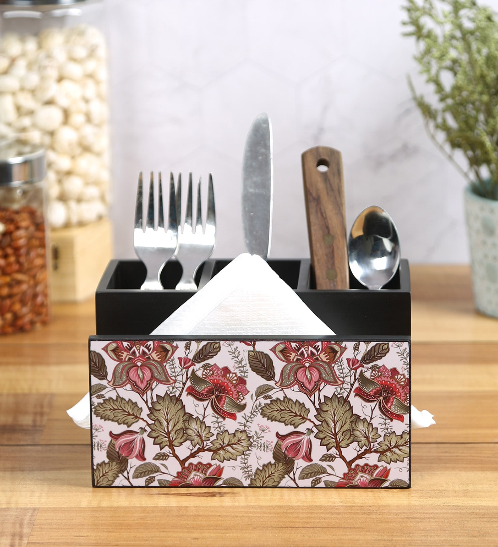 Buy Floral Fantasy Multicolor MDF Cutlery and Tissue Holder at 27% OFF ...