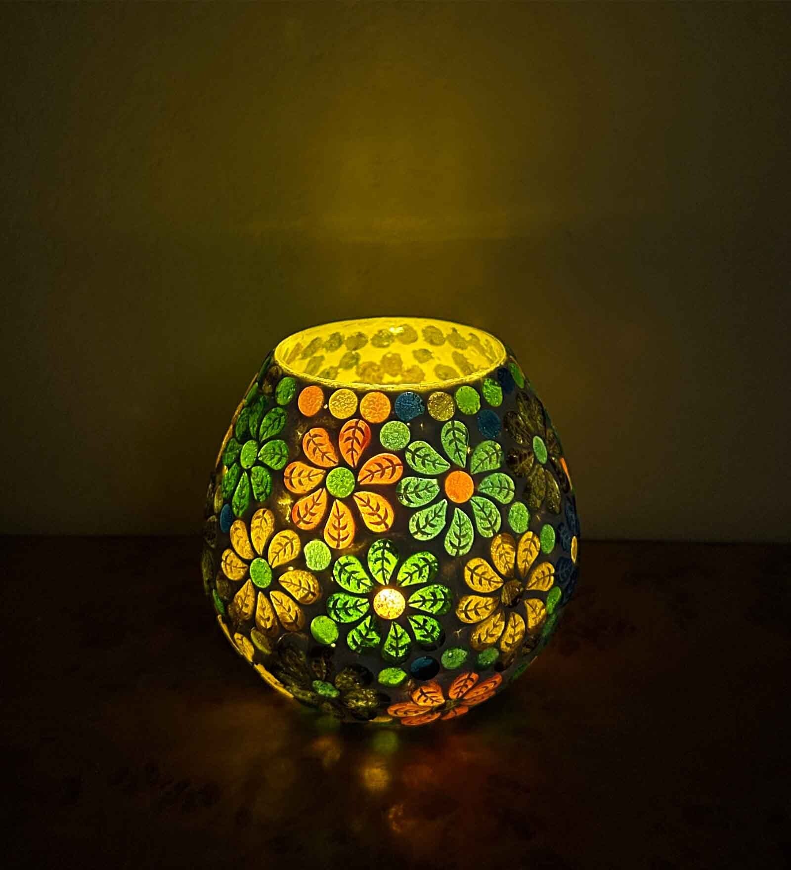 Buy Floral Glass Mosaic Tealight Candle Holder at 13% OFF by Hanable ...