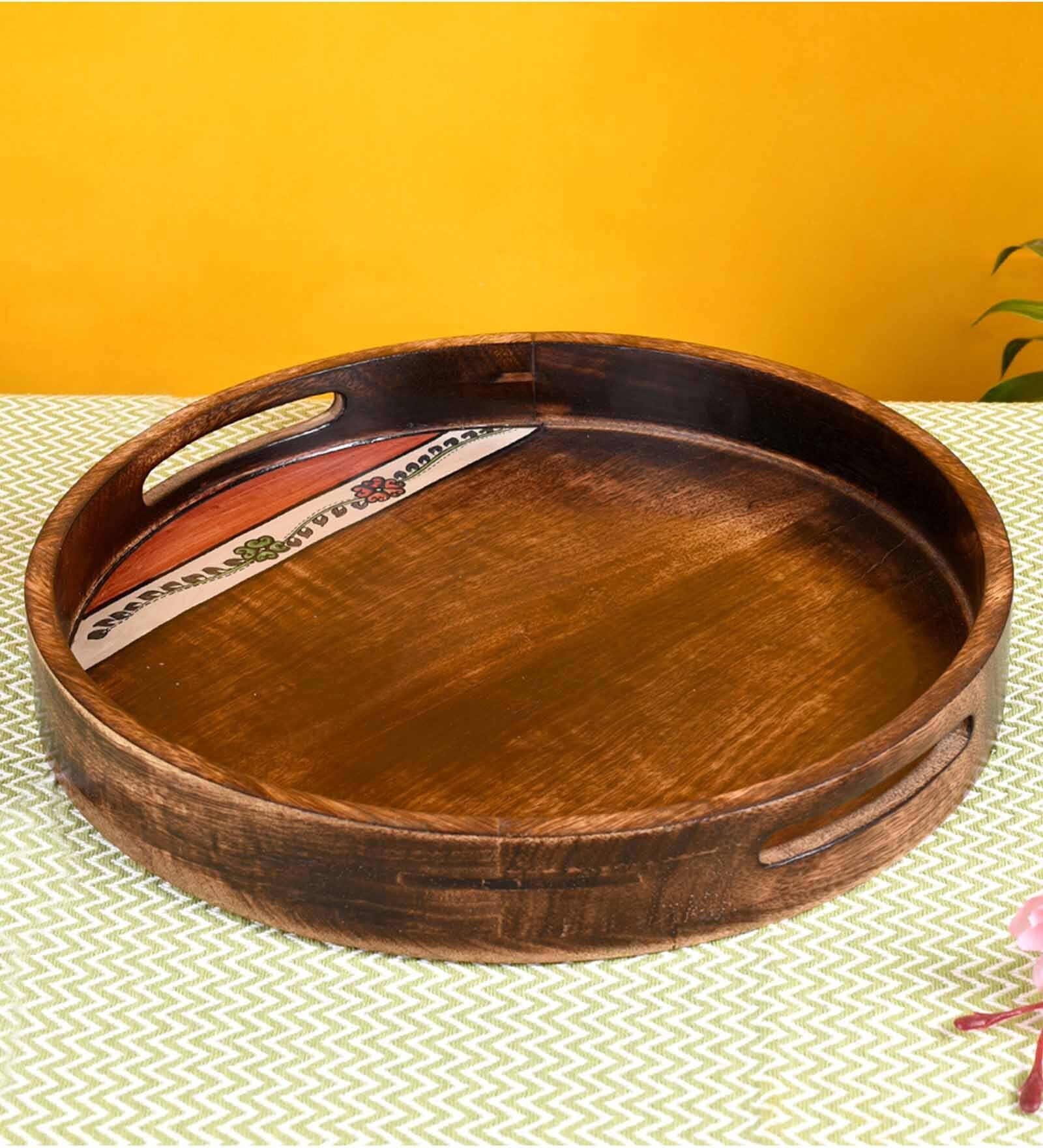 Buy Floral Motif Brown Mango Wood Serving Tray at 23% OFF by Aakriti ...