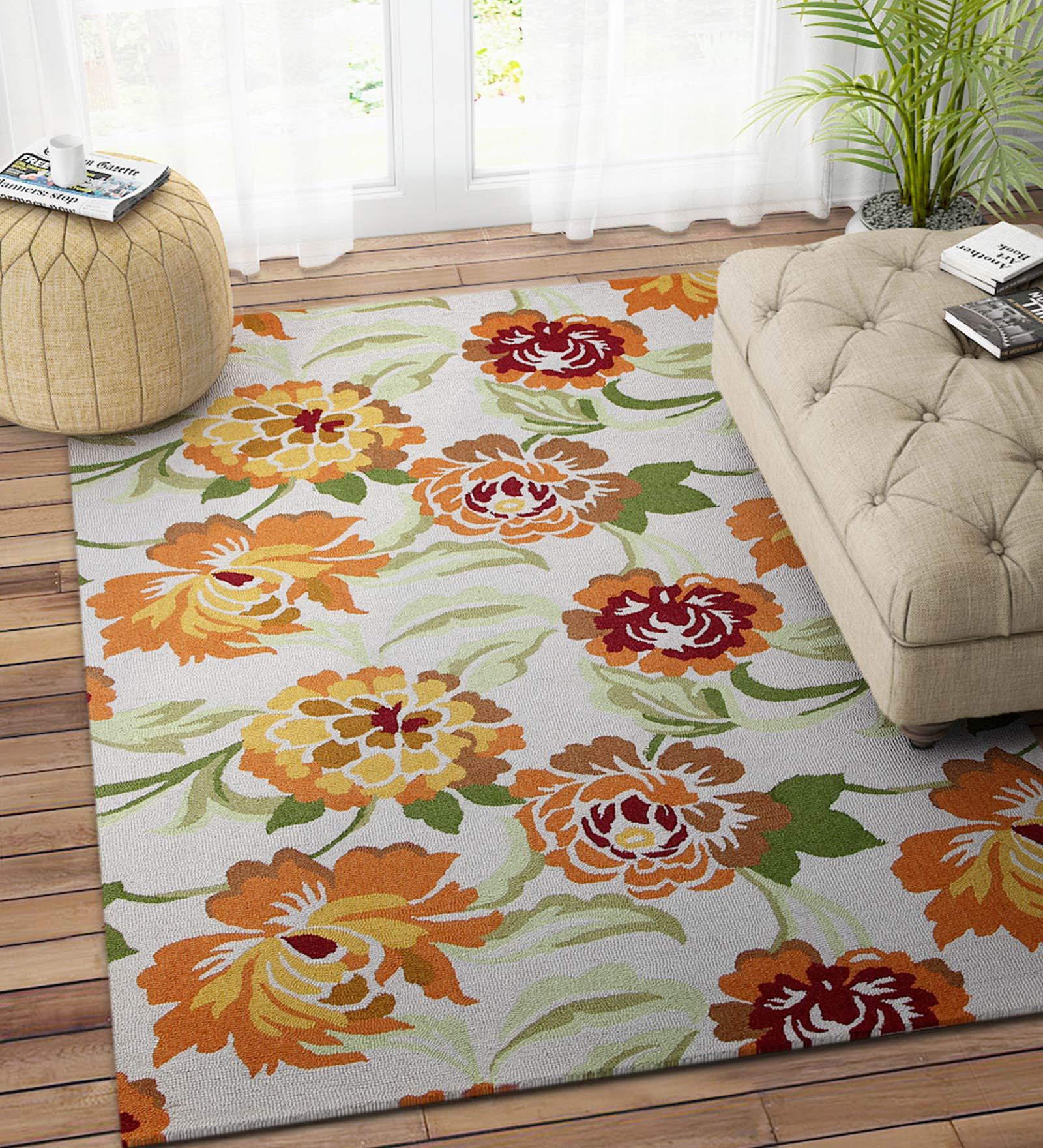 Buy Green Wool Floral 5 x 8 Feet Hand Tufted Carpet by Imperial Knots ...