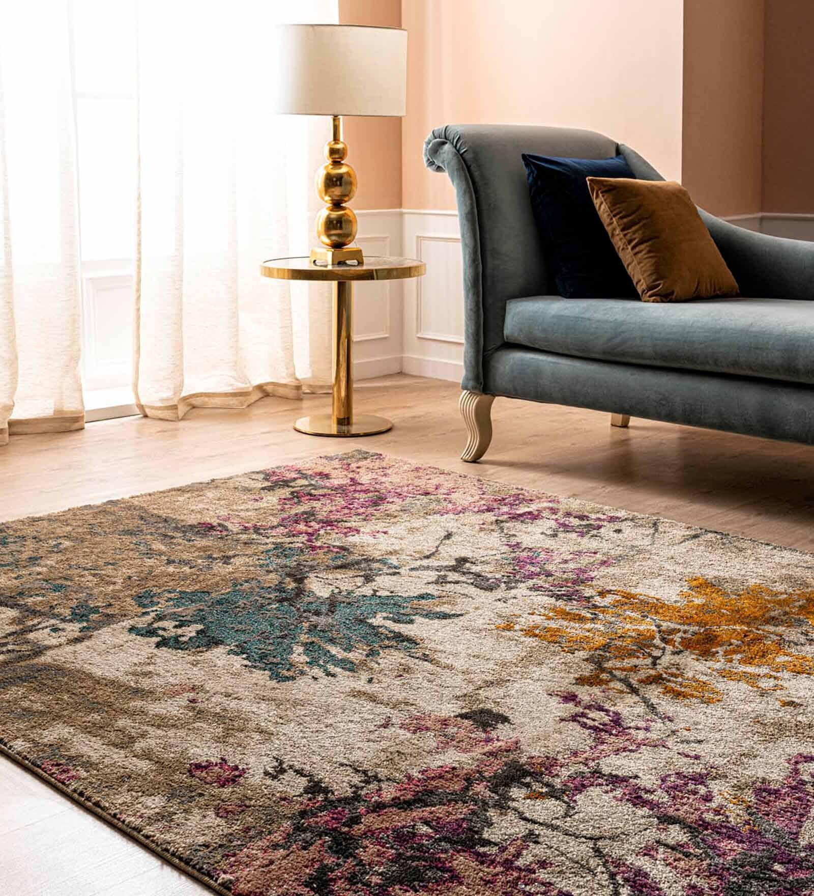 Buy Floral Pattern Polyester Machine Made 4 x 6 Feet Carpet by Ddecor ...